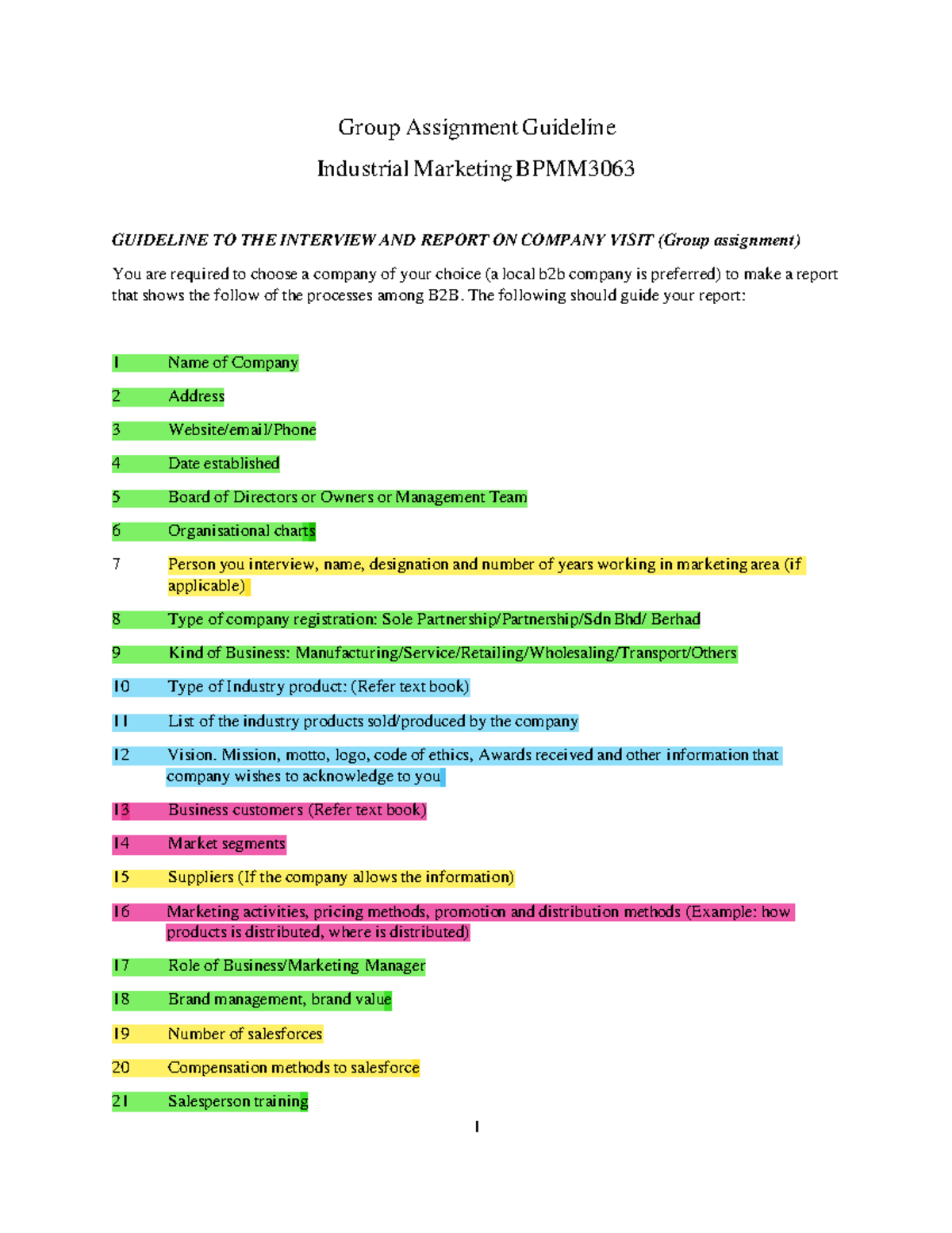 A201 Industrial Marketing Assignment guideline - 1 Group Assignment Guideline Industrial ...