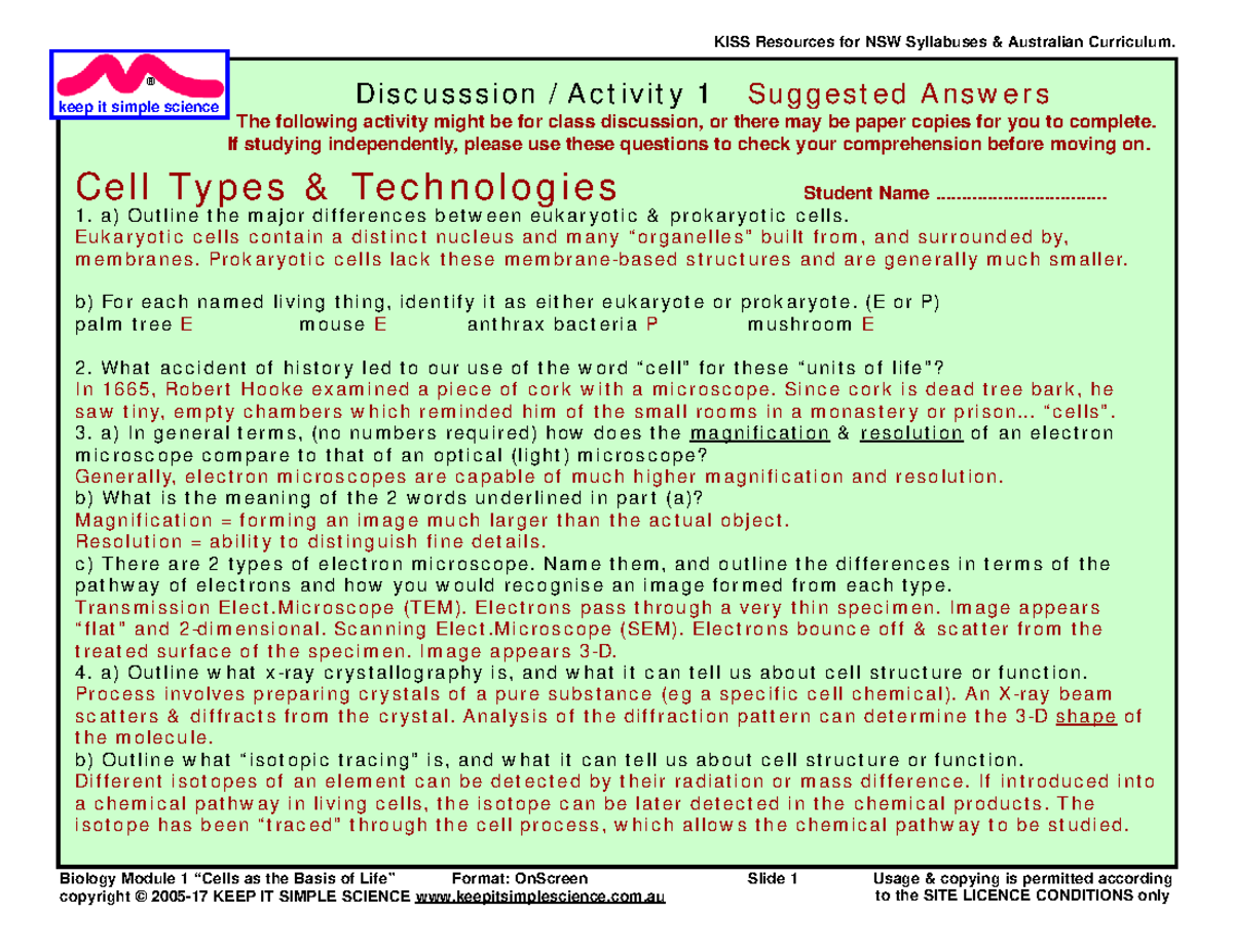Bio Module 1 On Screen Answers - Slide 1 Discusssion / Activity 1 ...