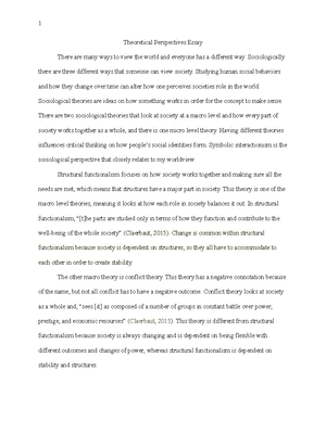 SOC-102 Theoretical Perspectives Essay - Cherie Grigsby SOC- 07/12 ...