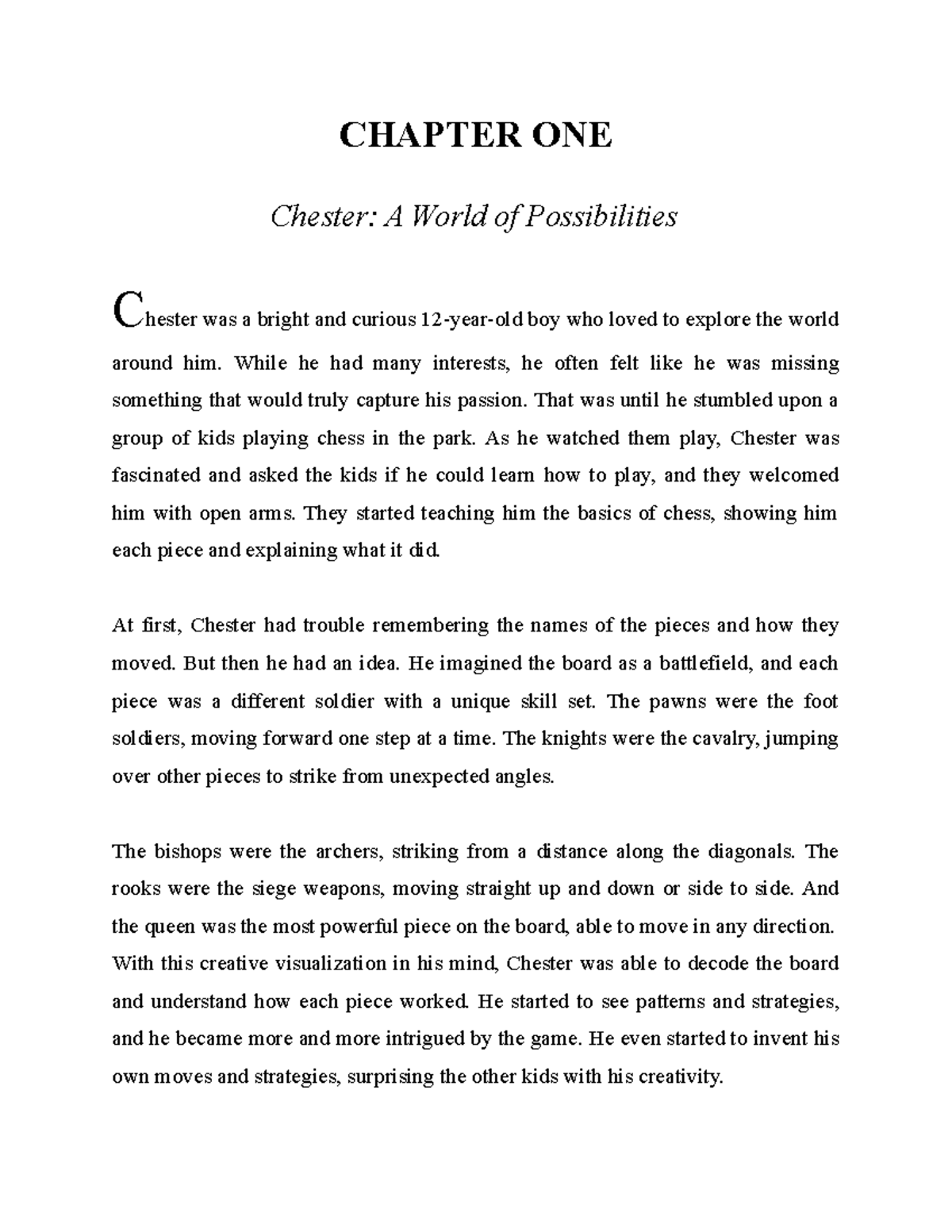 Chess Have Fun - CHAPTER ONE Chester: A World of Possibilities Chester ...