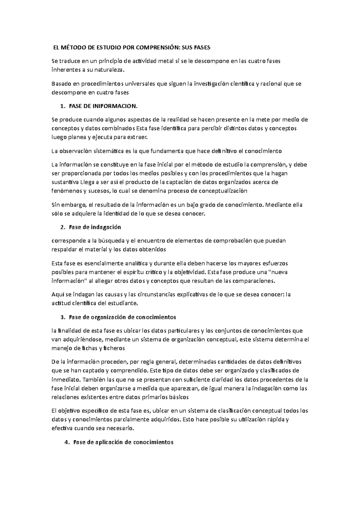 EL Método DE Estudio y sus fases - EL MÉTODO DE ESTUDIO POR COMPRENSIÓN ...