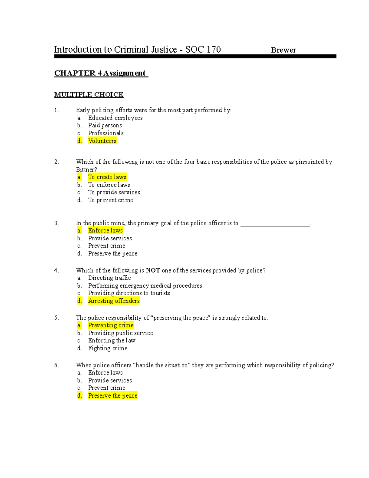 Chapter 4 Assignment - Introduction to Criminal Justice - SOC 170 ...
