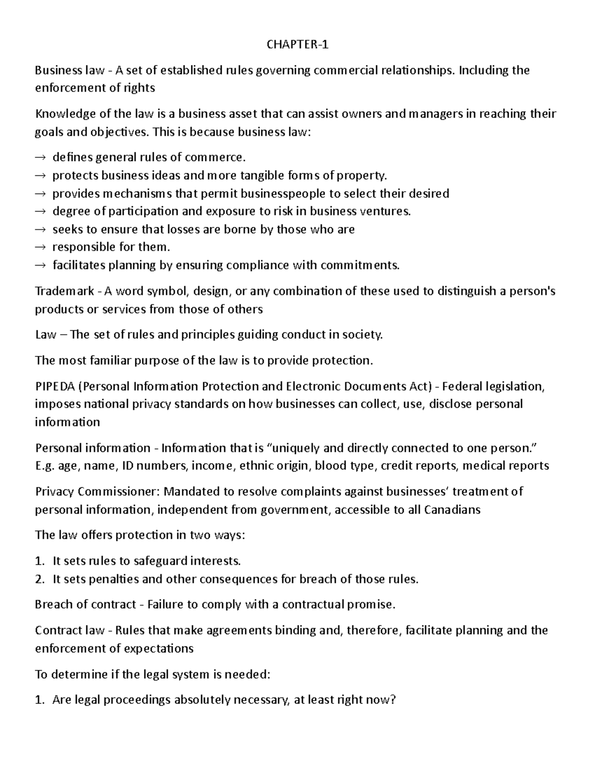Notes - Summary of couple of chapters for revision - CHAPTER- Business ...
