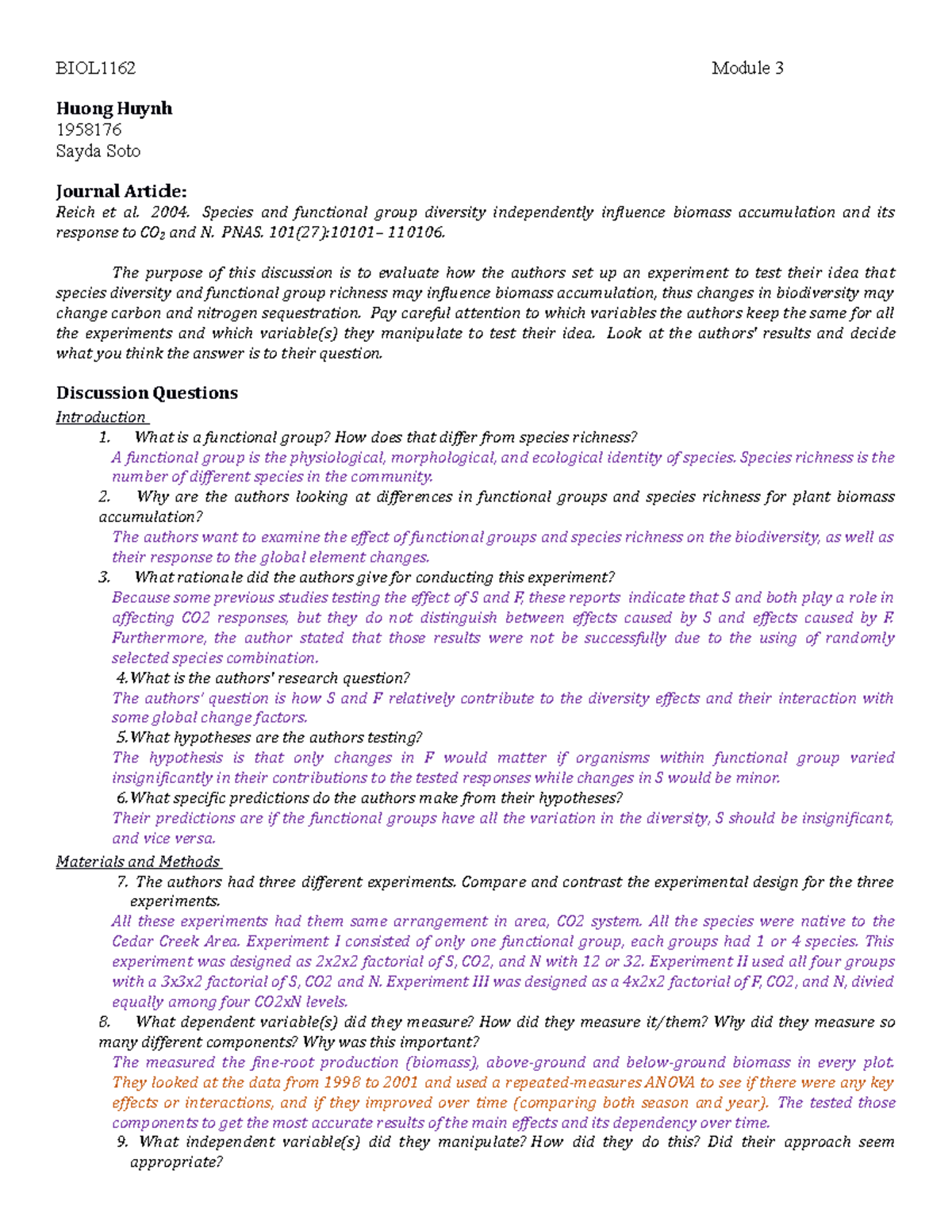 Mod3 Research Article Discussion Questions - Huong Huynh 1958176 Sayda ...