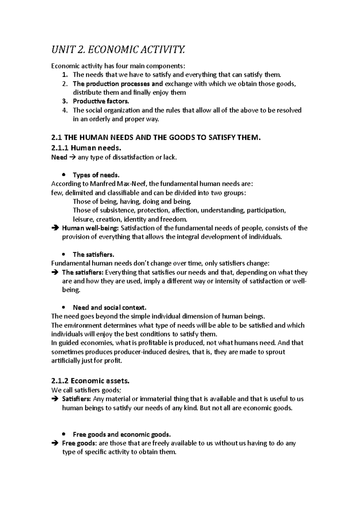 Unit 9 International Economics - UNIT 2. ECONOMIC ACTIVITY. Economic ...