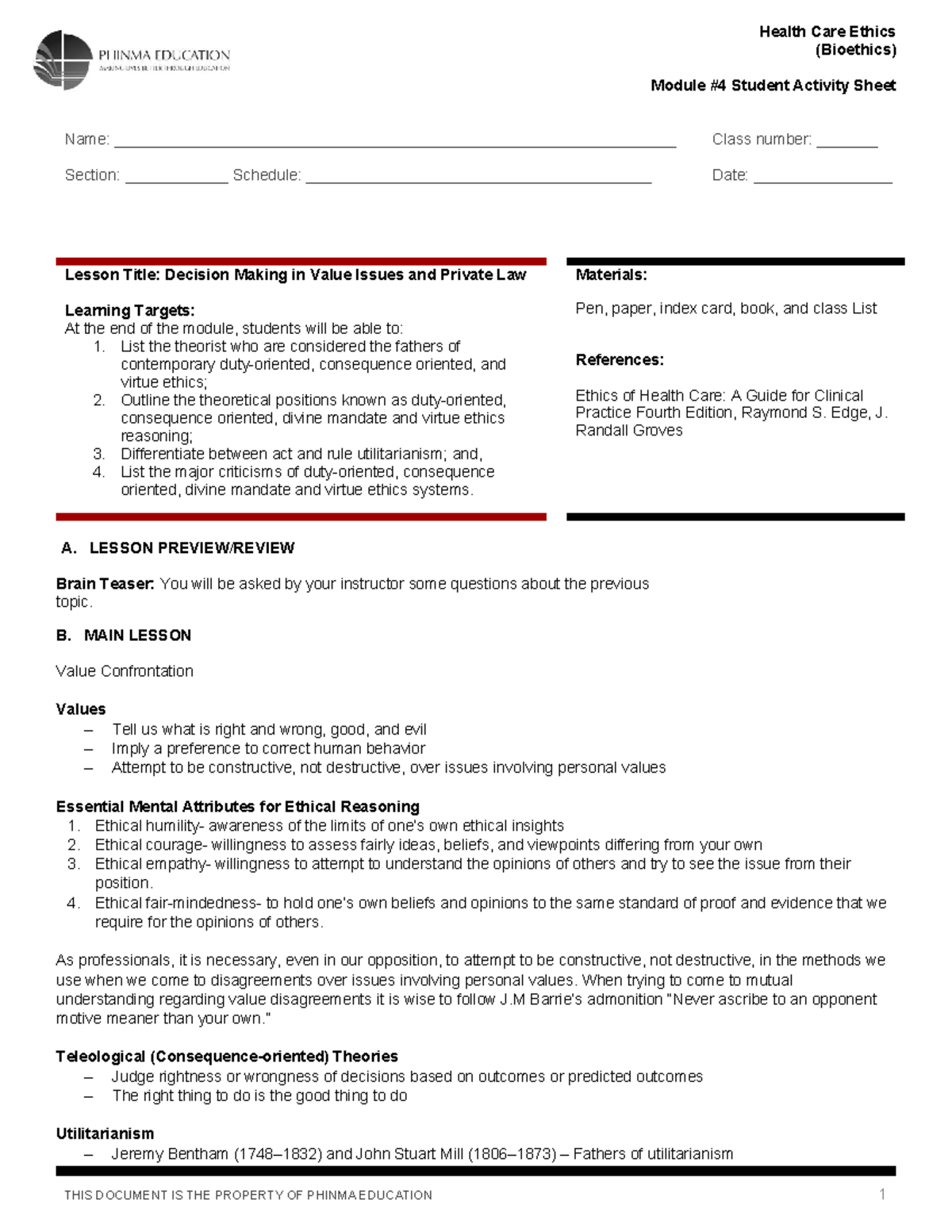 Bioethics Session 4 SAShhaha - (Bioethics) Module #4 Student Activity ...
