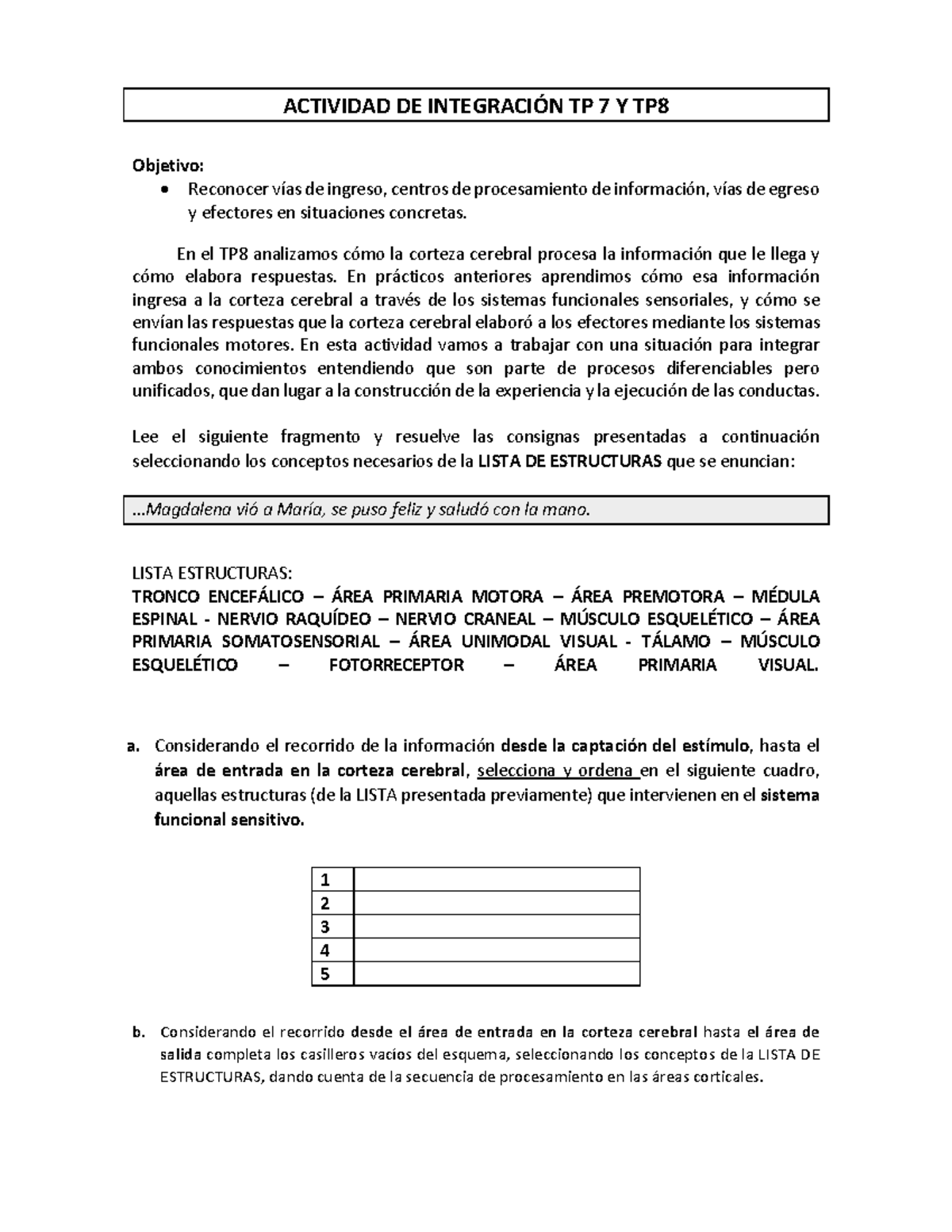 Actividades Integracion - ACTIVIDAD DE INTEGRACI”N TP 7 Y TP Objetivo: - Reconocer vÌas de ...