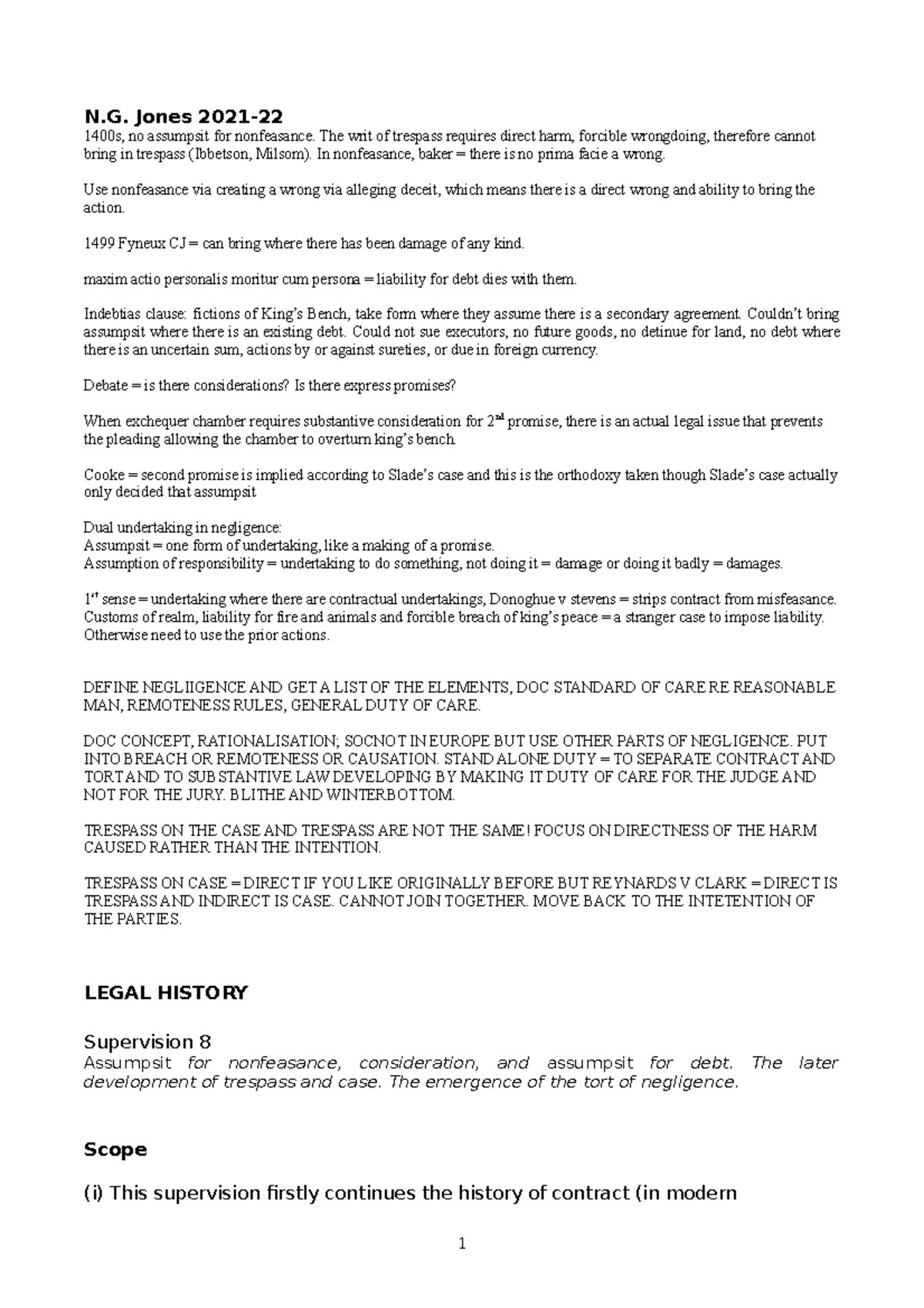 LHS8 Assumpsit - case summaries and info - N. Jones 2021- 1400s, no ...