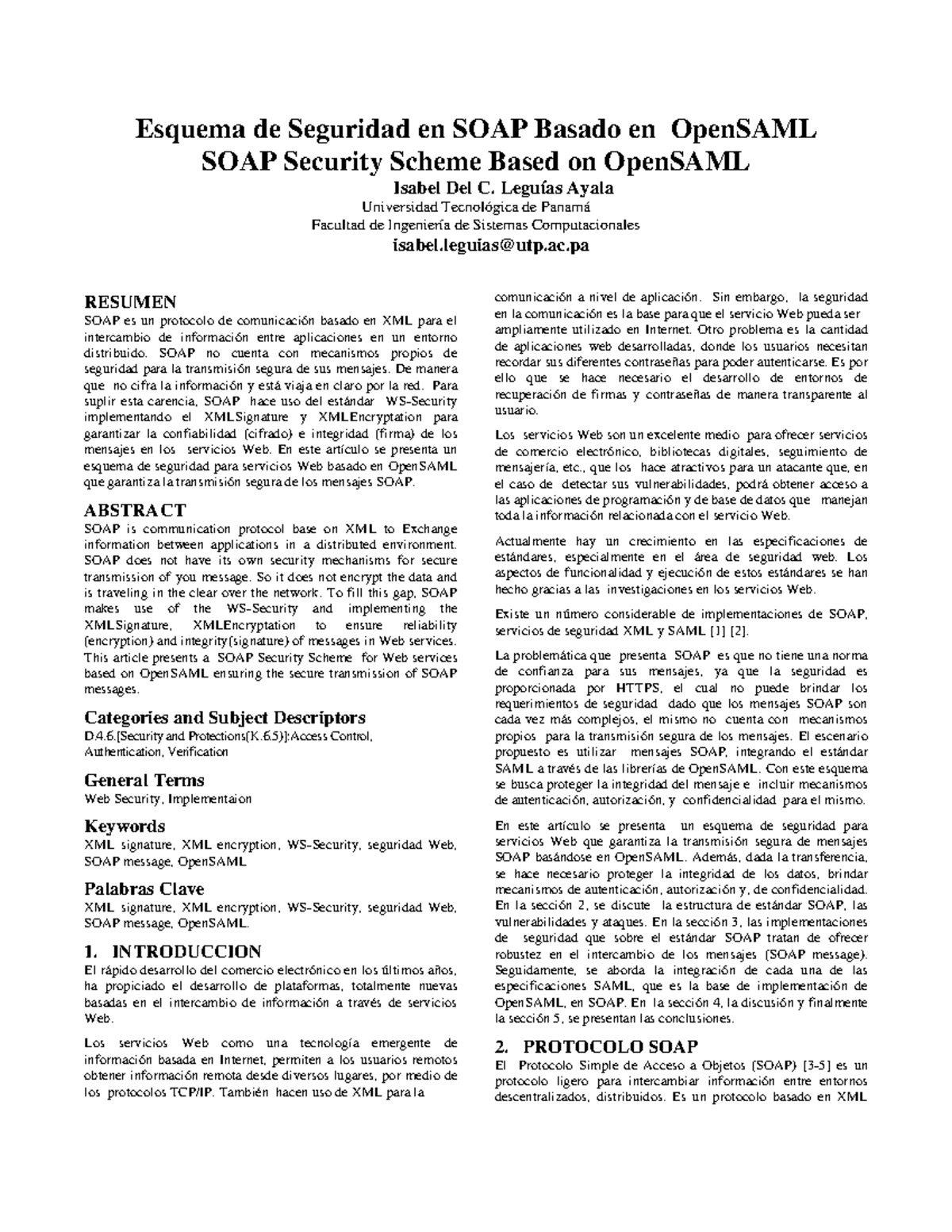 Paper SOAP - Esquema de Seguridad en SOAP Basado en OpenSAML SOAP Security Scheme Based on ...