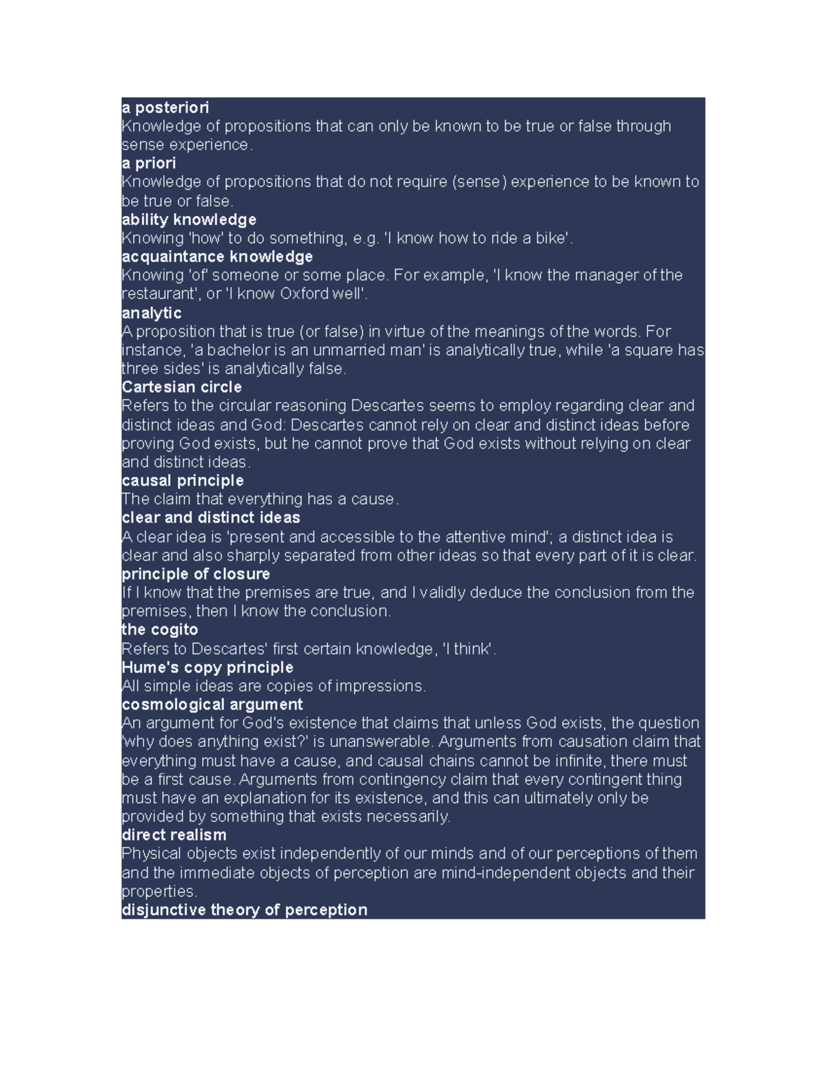 2. a posteriori - good - a posteriori Knowledge of propositions that ...