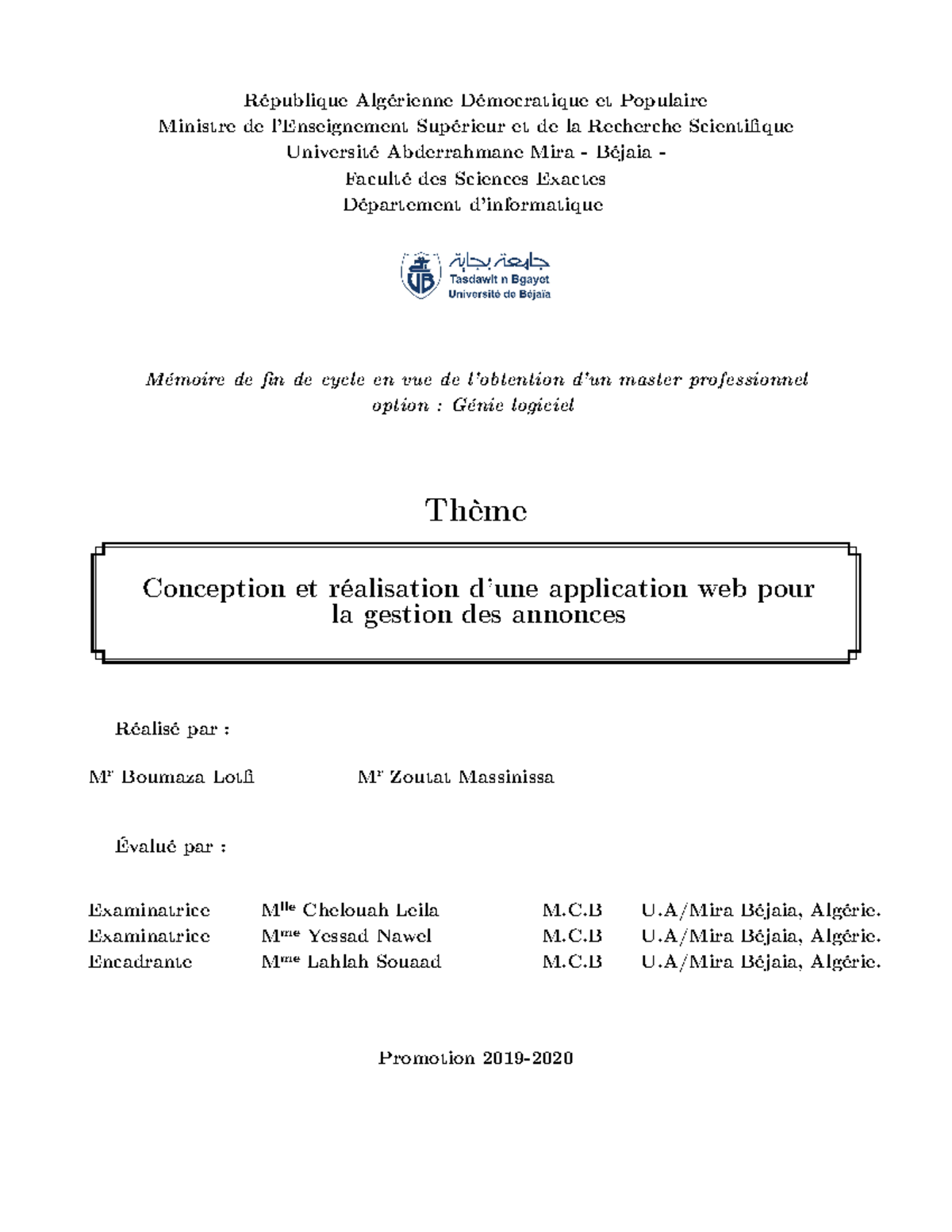 Conception Et Réalisation D’une Application Web Pour La Gestion Des ...