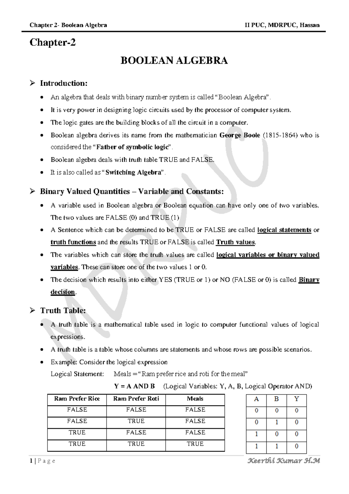 Chapter 2 boolean algebra - Chapter- BOOLEAN ALGEBRA Introduction: An ...