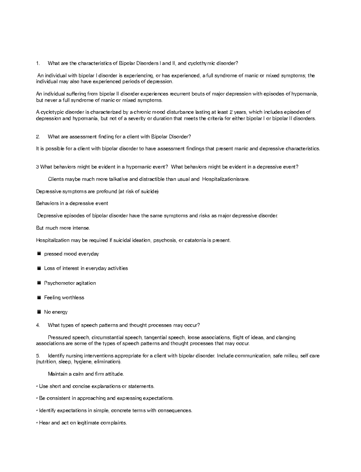 Sim mental heath - What are the characteristics of Bipolar Disorders I ...