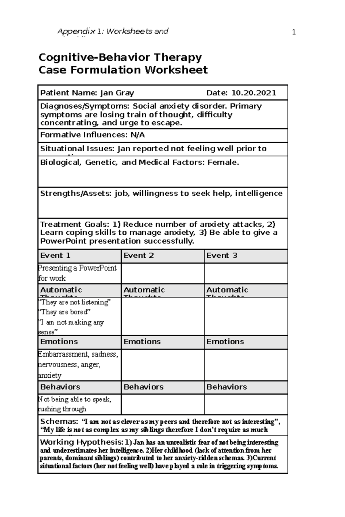 Module 08 Assignment 10, thought record - 1 Appendix 1: Worksheets and ...