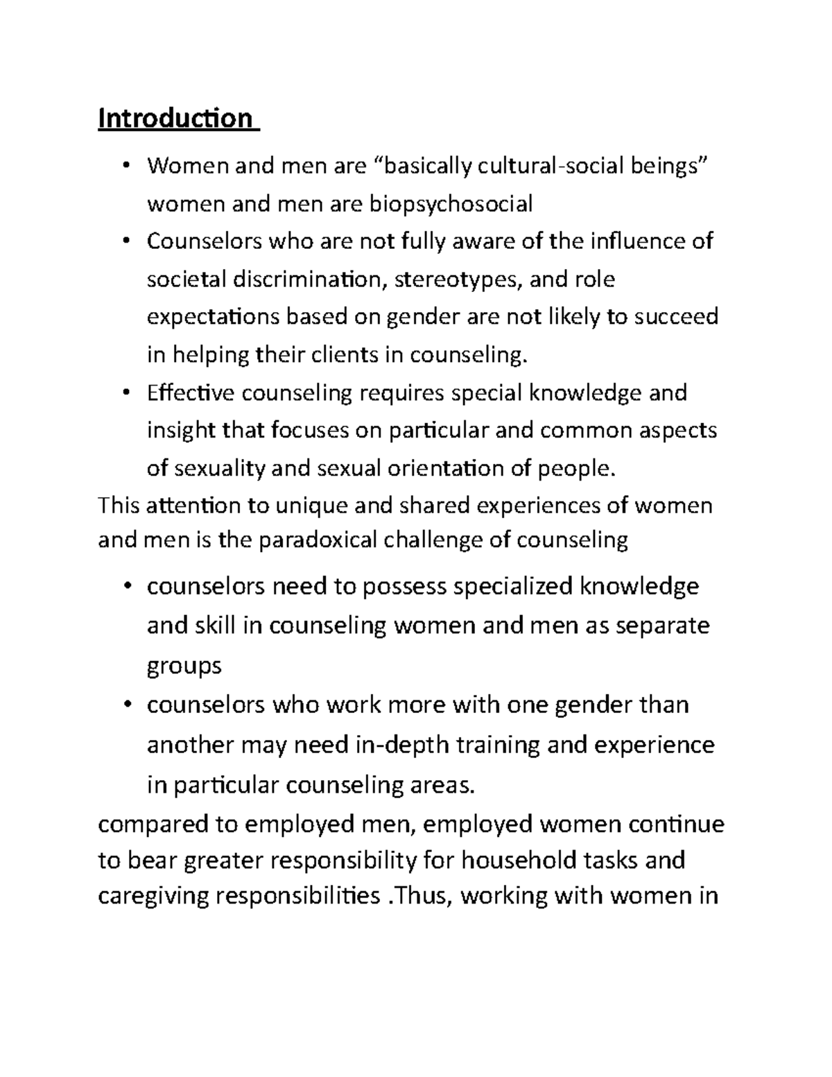 Gender based counselling - Introduction Women and men are “basically ...