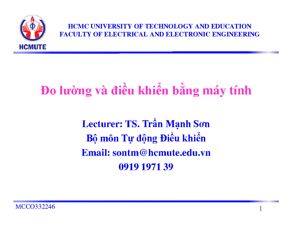 Chapter 1 General Introduction MCCO332246 - MCCO Đo lường và điều khiển ...