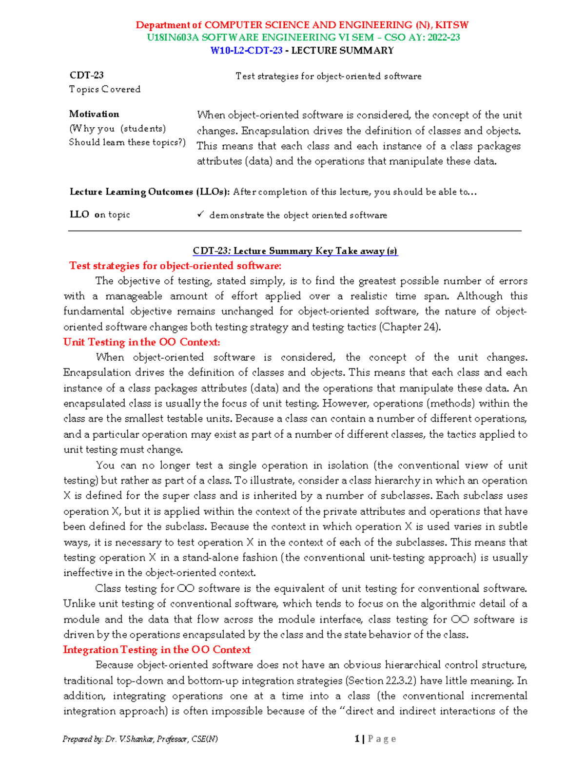 Test strategies for object-oriented software - Department of COMPUTER ...