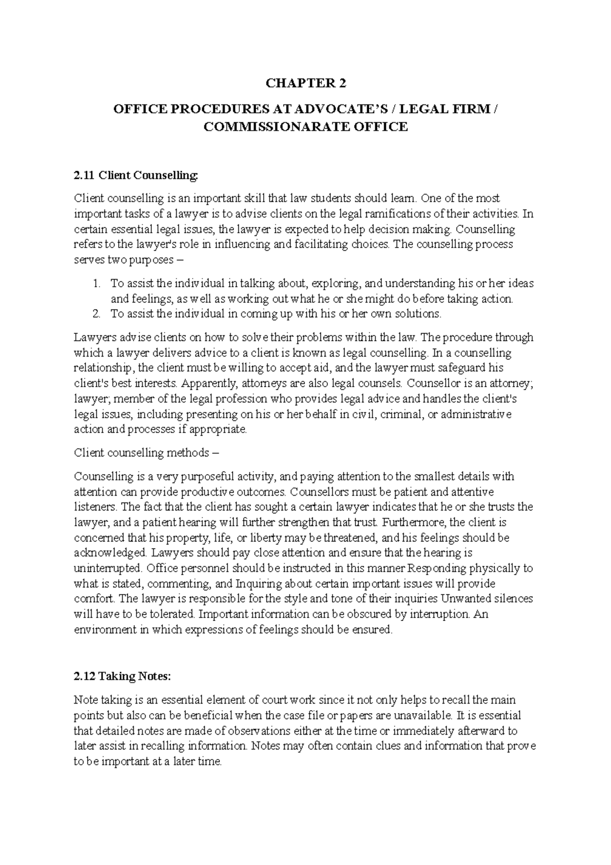 Chapter 2 file - drafting notes - CHAPTER 2 OFFICE PROCEDURES AT ...