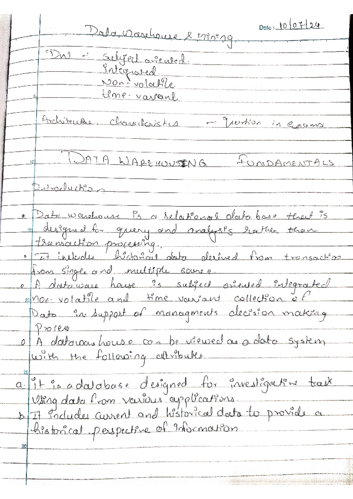 DWM module 1 - Jjj - Date: Data warehouse Mining Dw Subject oriented. integrated Non volatile. 5 ...