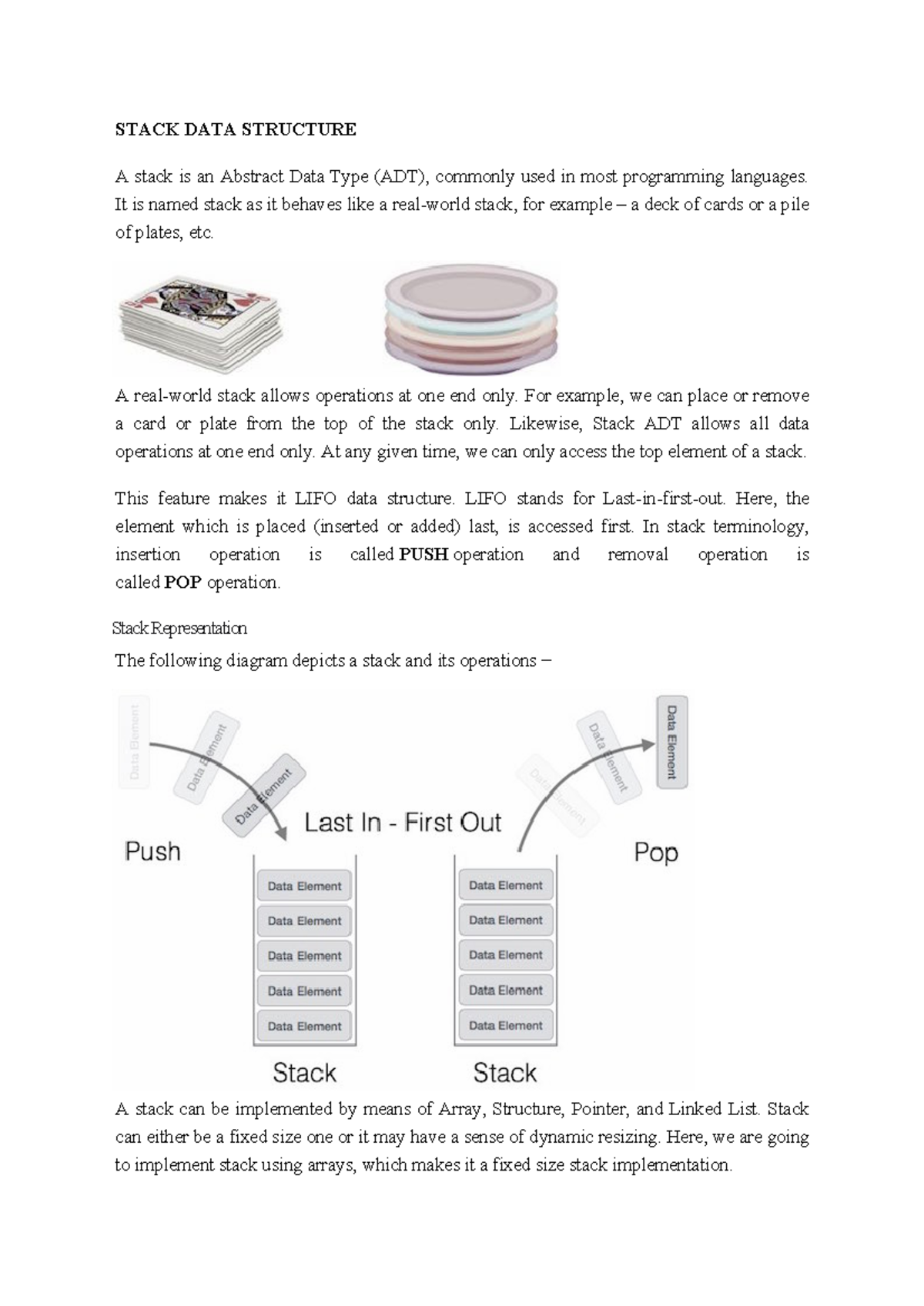 Stack 2 C It Stack Data Structure A Stack Is An Abstract Data Type