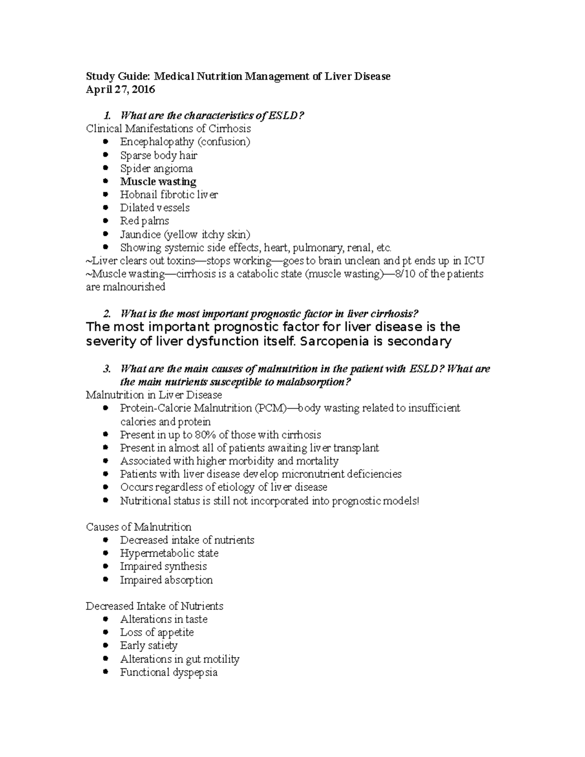 Study Guide 9 Liver Disease - Study Guide: Medical Nutrition Management ...