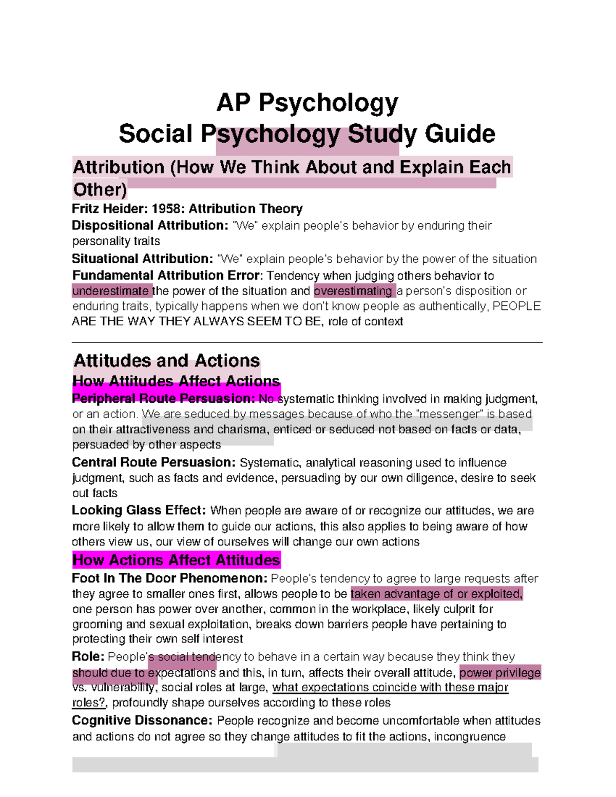 AP Psych Social Psychology Study Guide - AP Psychology Social ...