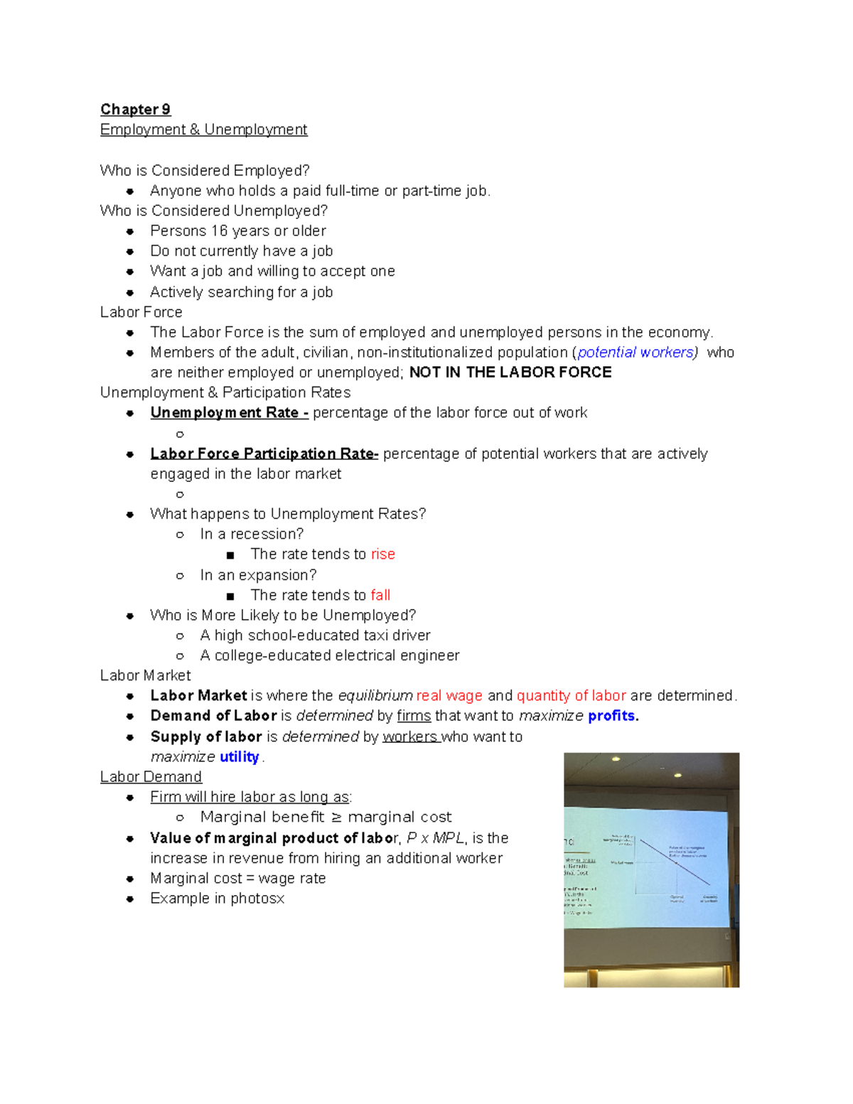 Econ Notes Chapter 9 - Chapter 9 Employment & Unemployment Who is ...