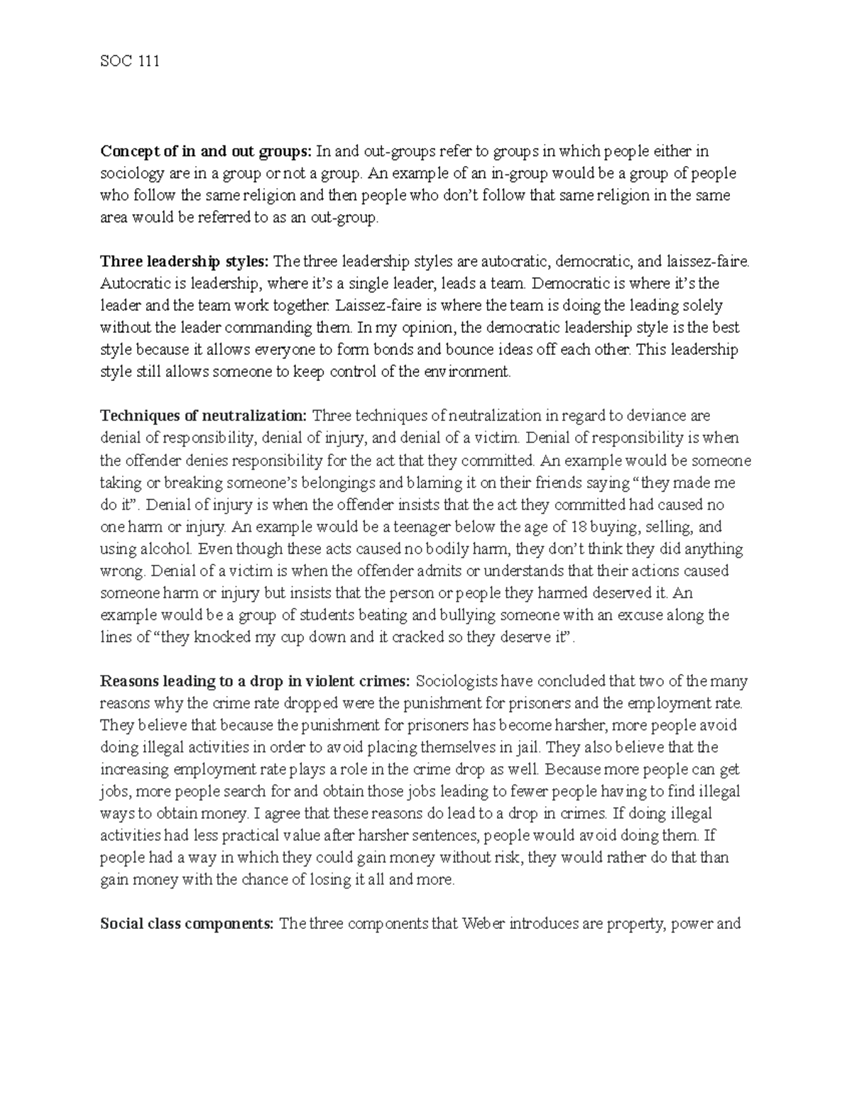 Sociology 111 module 8 - Concept of in and out groups, Three leadership ...