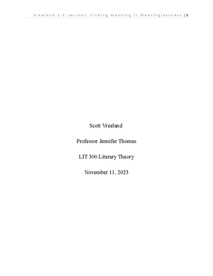 LIT 300 Module 1-2 Journal - Scott Vreeland Professor Jennifer Thomas ...