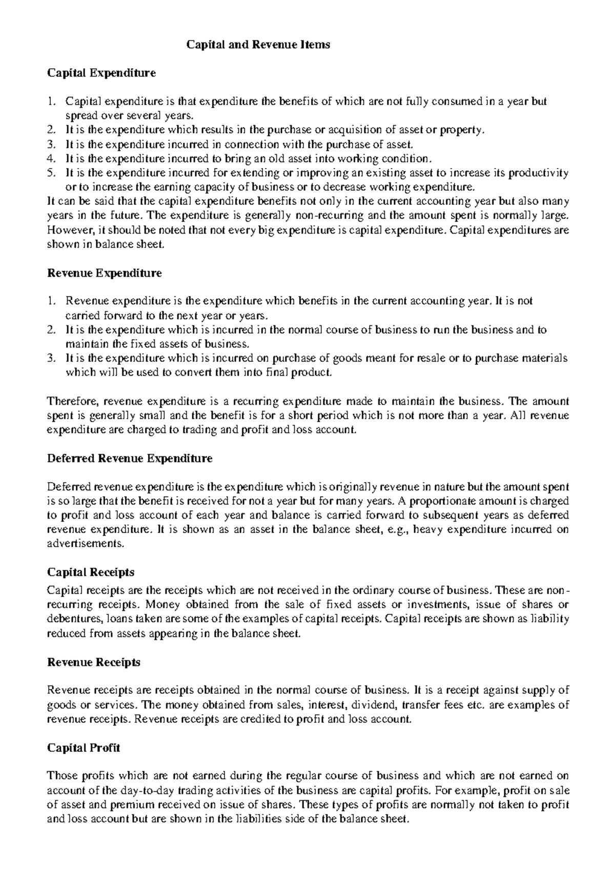 capital and revenue items - Capital and Revenue Items Capital ...