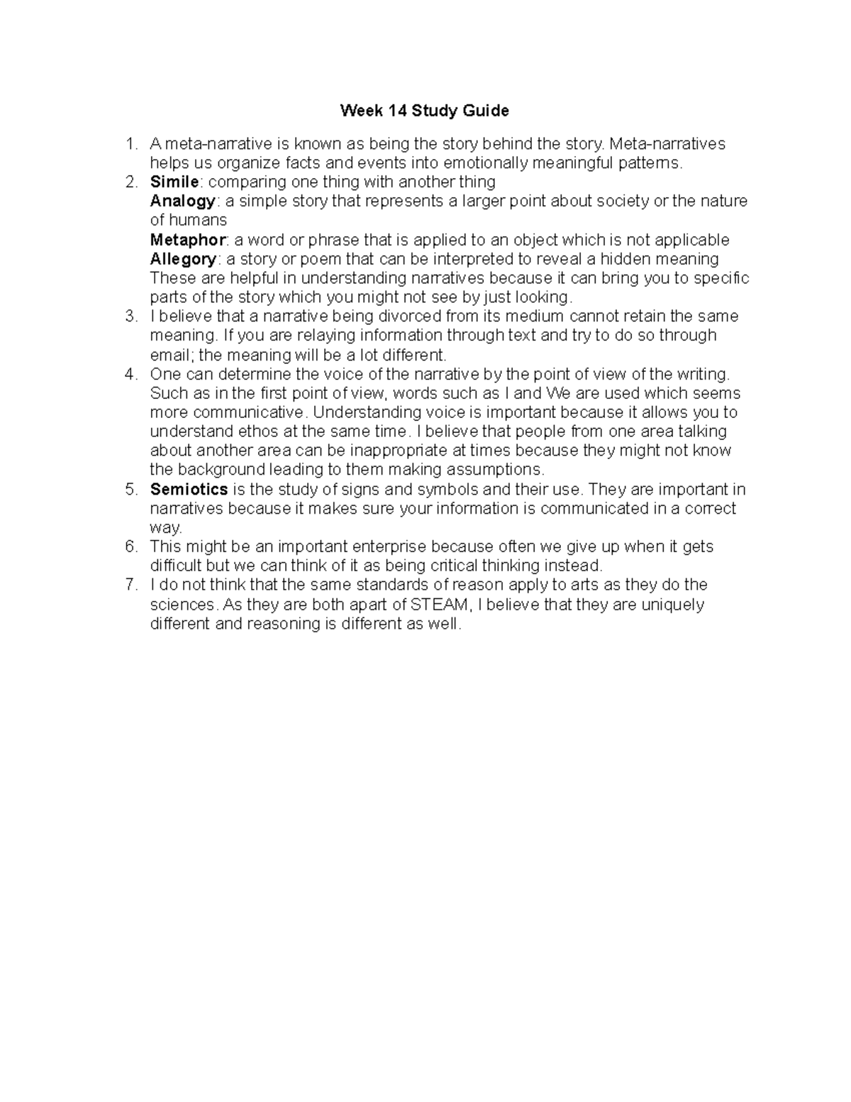 Week 14 Study Guide - Taylor Morgan - Week 14 Study Guide A meta ...