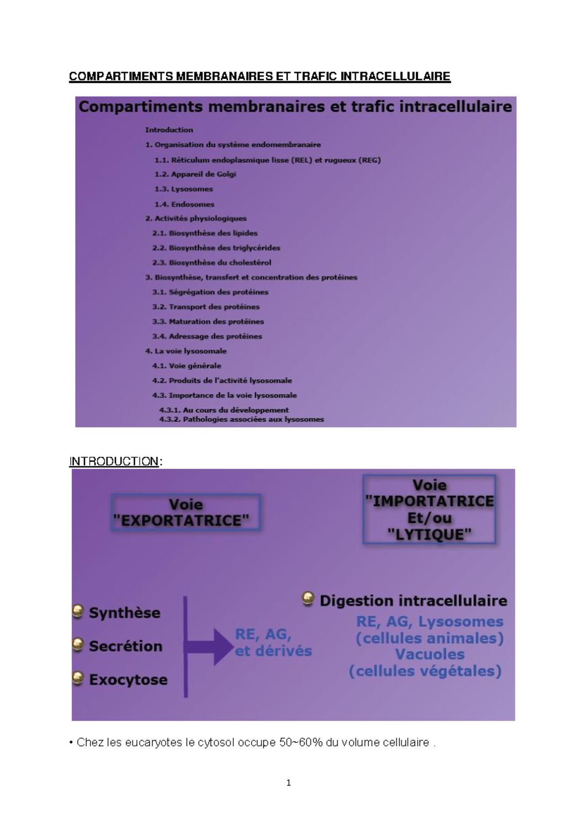 Biologie - Compartiments membranaires et trafic intracelullaire ...