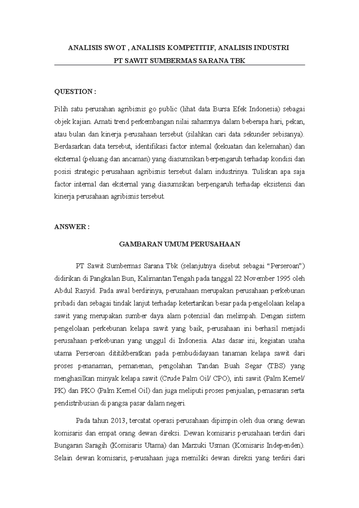 Analisis SWOT , Analisis Kompetitif, Analisis Industri PT Sawit ...