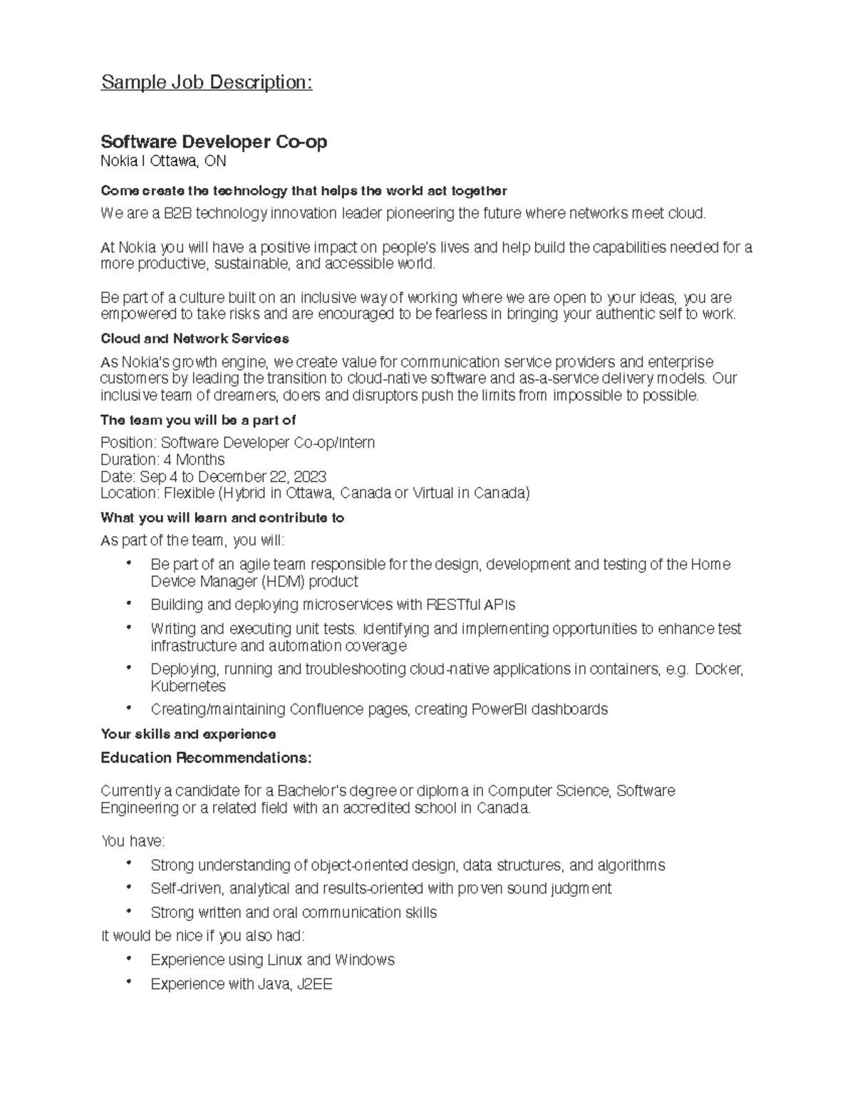 Computer Science JD Samples - Sample Job Description: Software ...