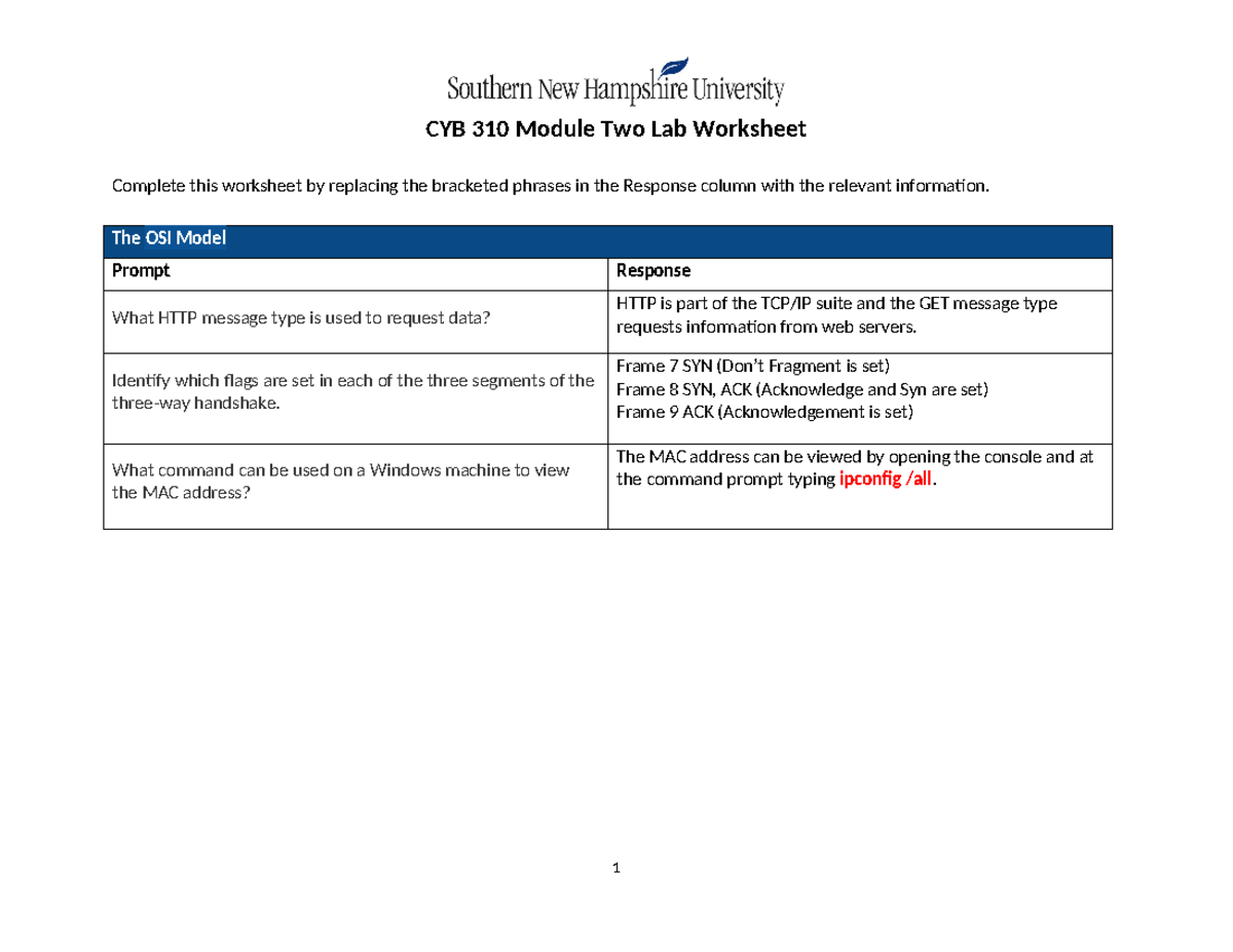 CYB 310 Module Two Lab Worksheet - Michael Bolinsky - CYB 310 Module ...