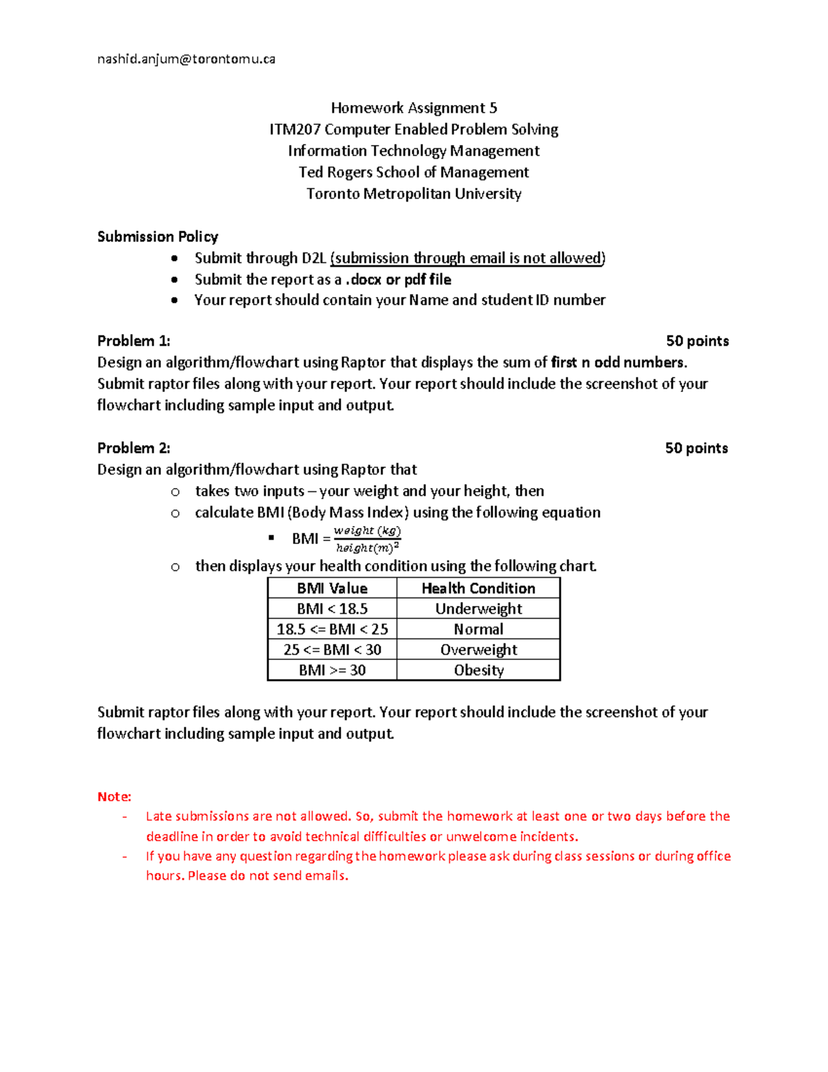 Homework Assignment 5 - nashid@torontomu Homework Assignment 5 ITM207 ...