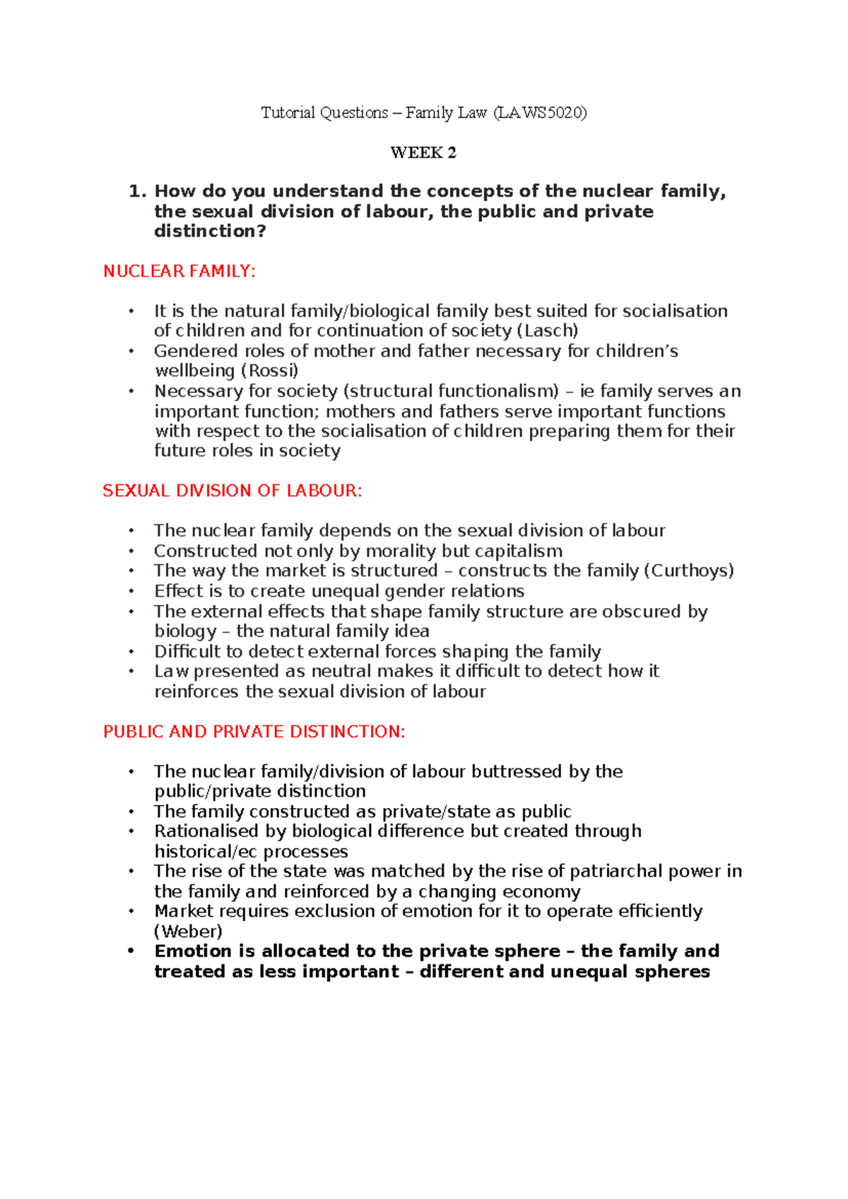 Tutorial Questions - Family Law (LAWS502 0) - Tutorial Questions ...