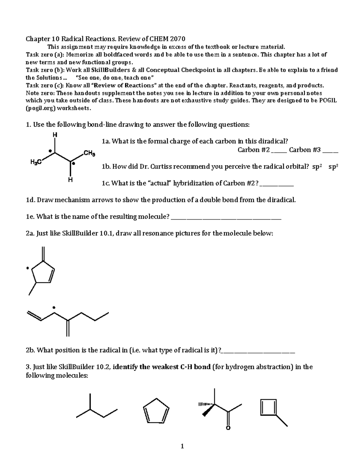 Ch 10 Radical Reactions Fa21 - 1 Chapter 10 Radical Reactions. Review ...