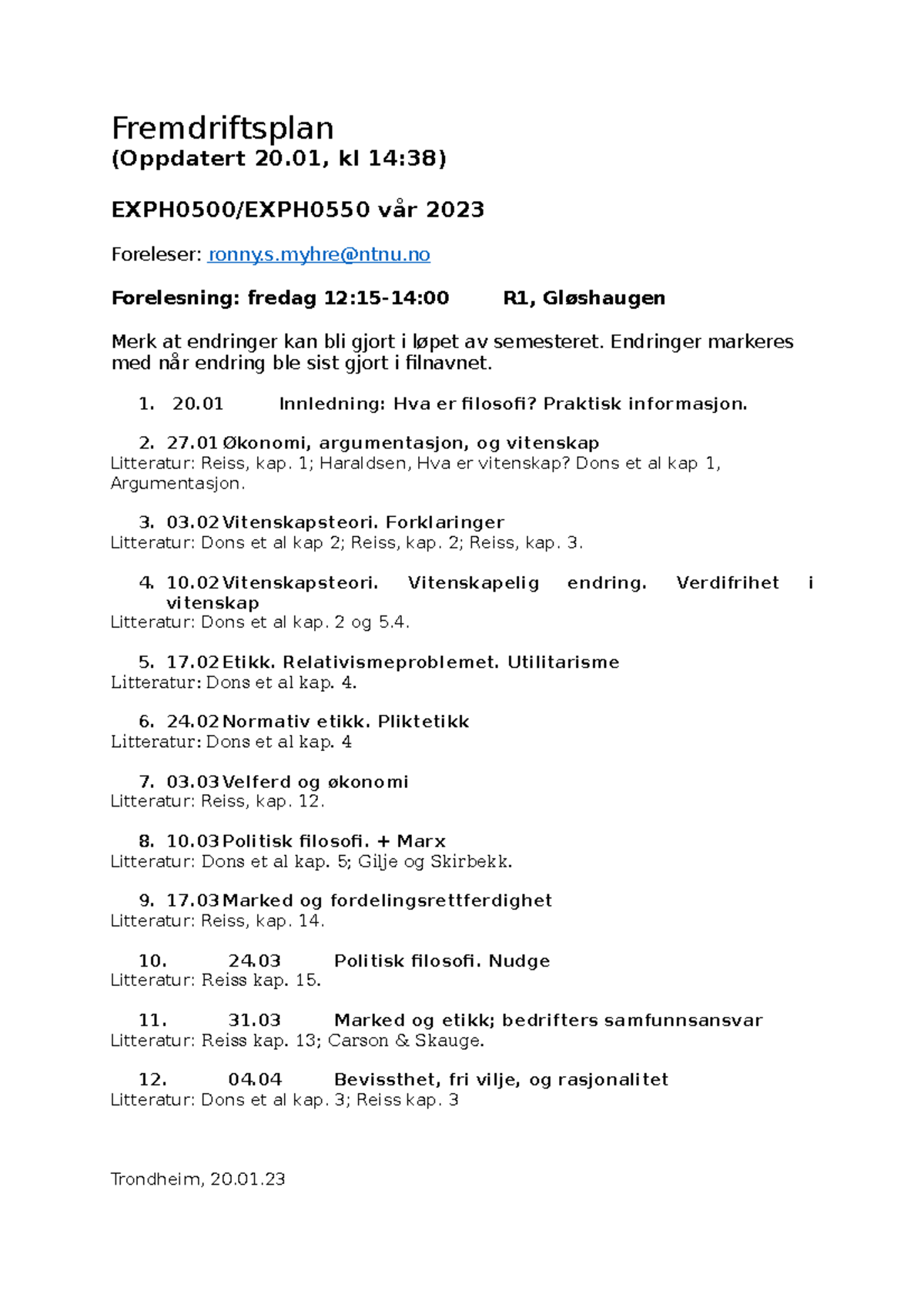 Fremdriftsplan - Fremdriftsplan (Oppdatert 20, kl 14:38) EXPH0500 ...