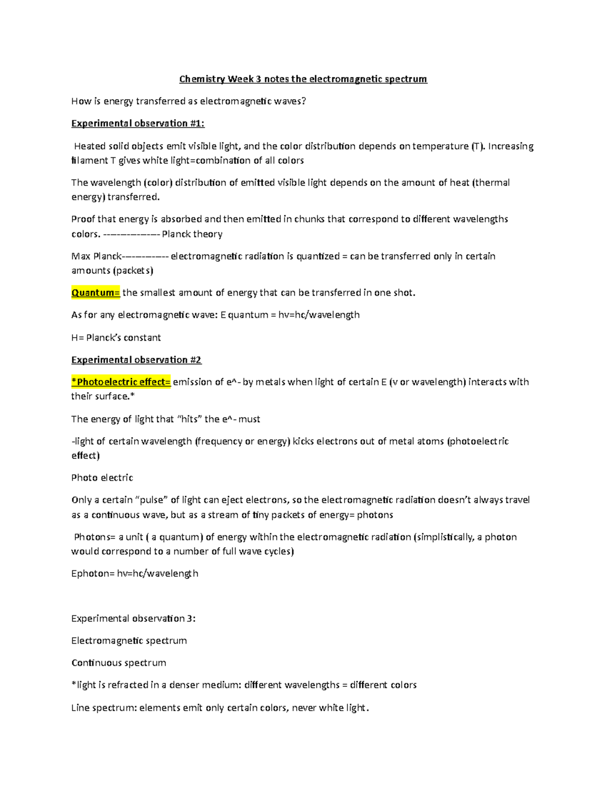 Chemestry Week 3 notes - The electromagnetic spectrum - Increasing ...
