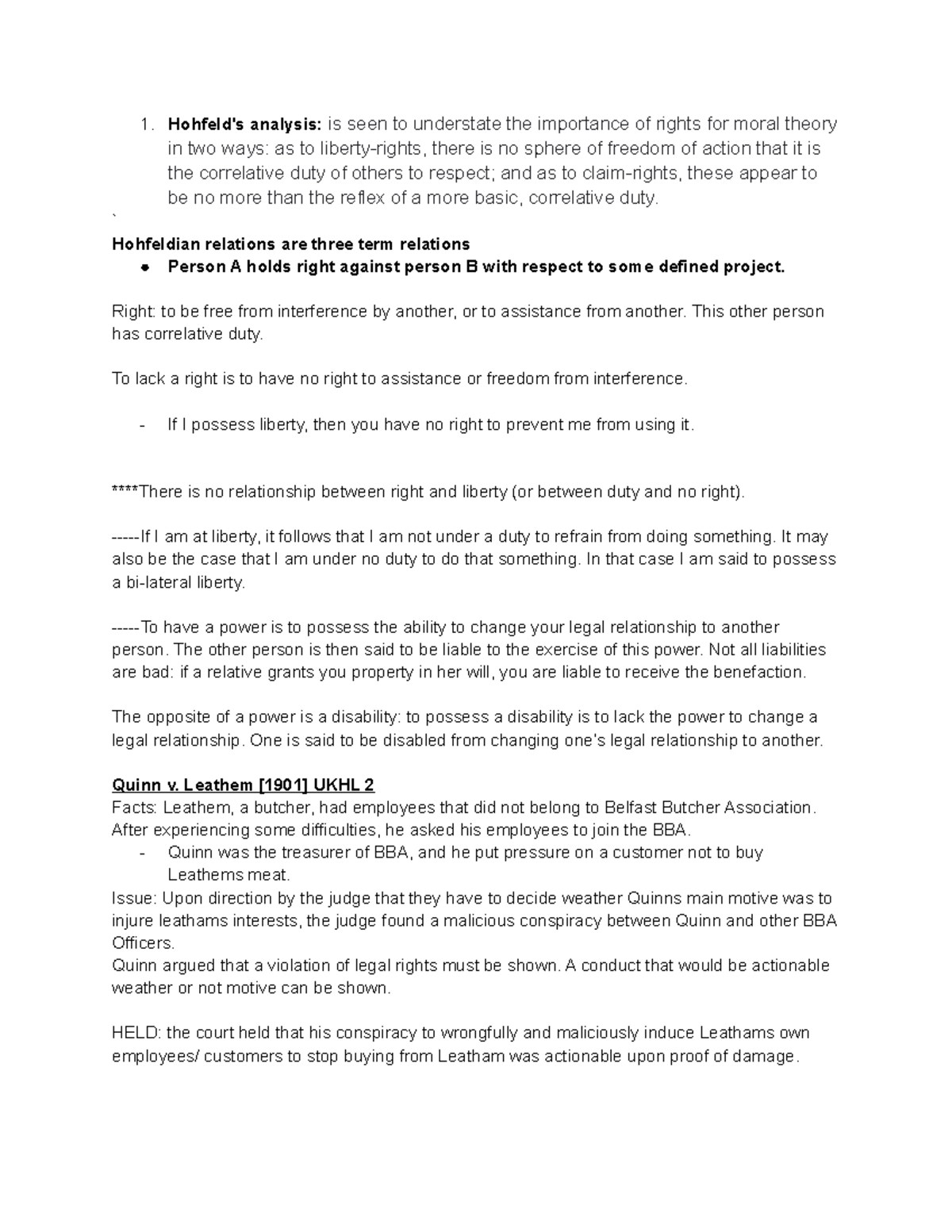Week 3 - theories of legal rights - 1. Hohfeld's analysis: is seen to ...