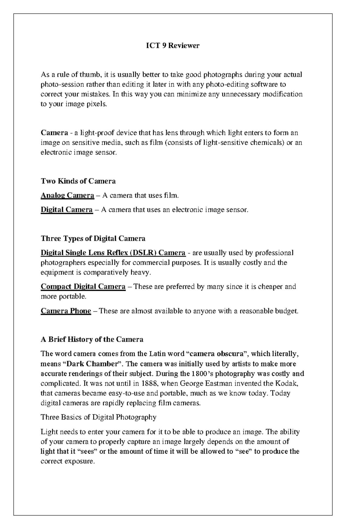 ICT 9 Reviewer for 1st Quarterly Exam - ICT 9 Reviewer As a rule of thumb, it is usually better ...