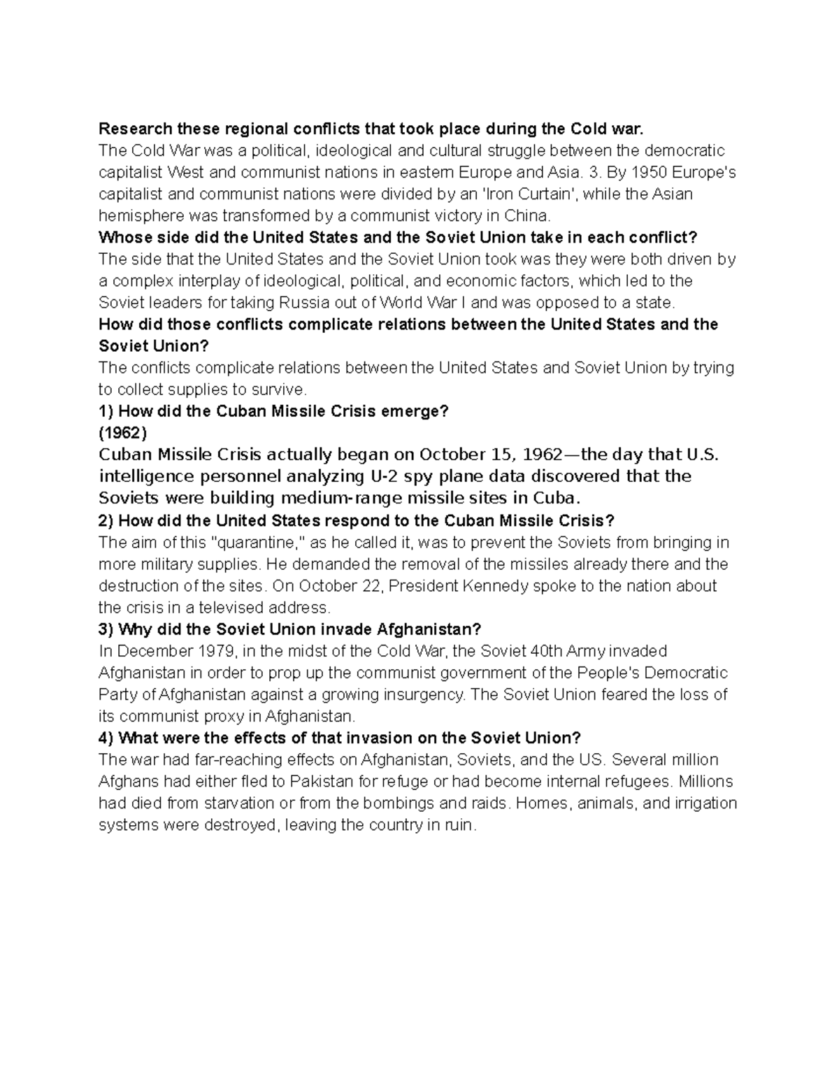 - the Cold War notes - Research these regional conflicts that took ...