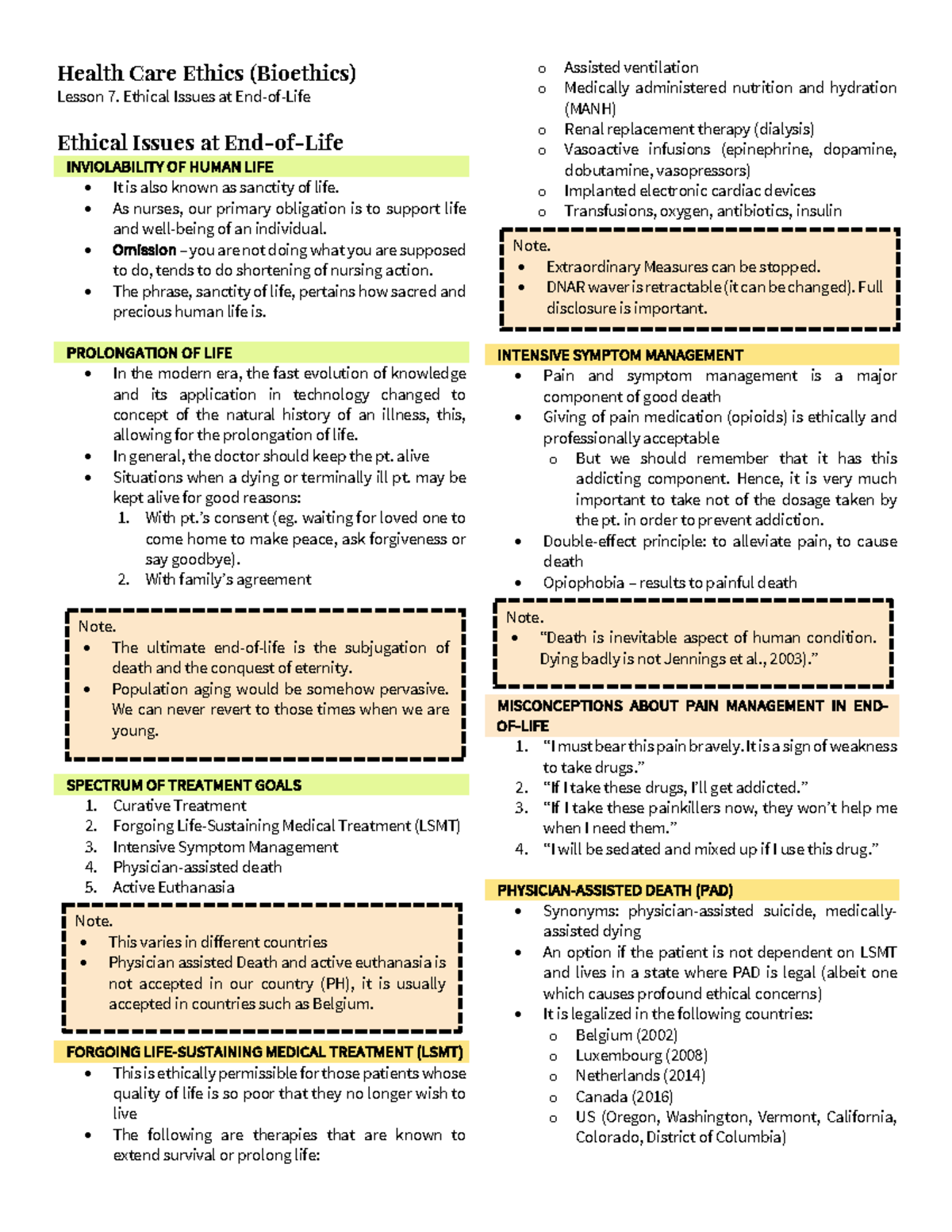 Lesson 7. Ethical Issues at End-of-Life - Health Care Ethics (Bioethics ...
