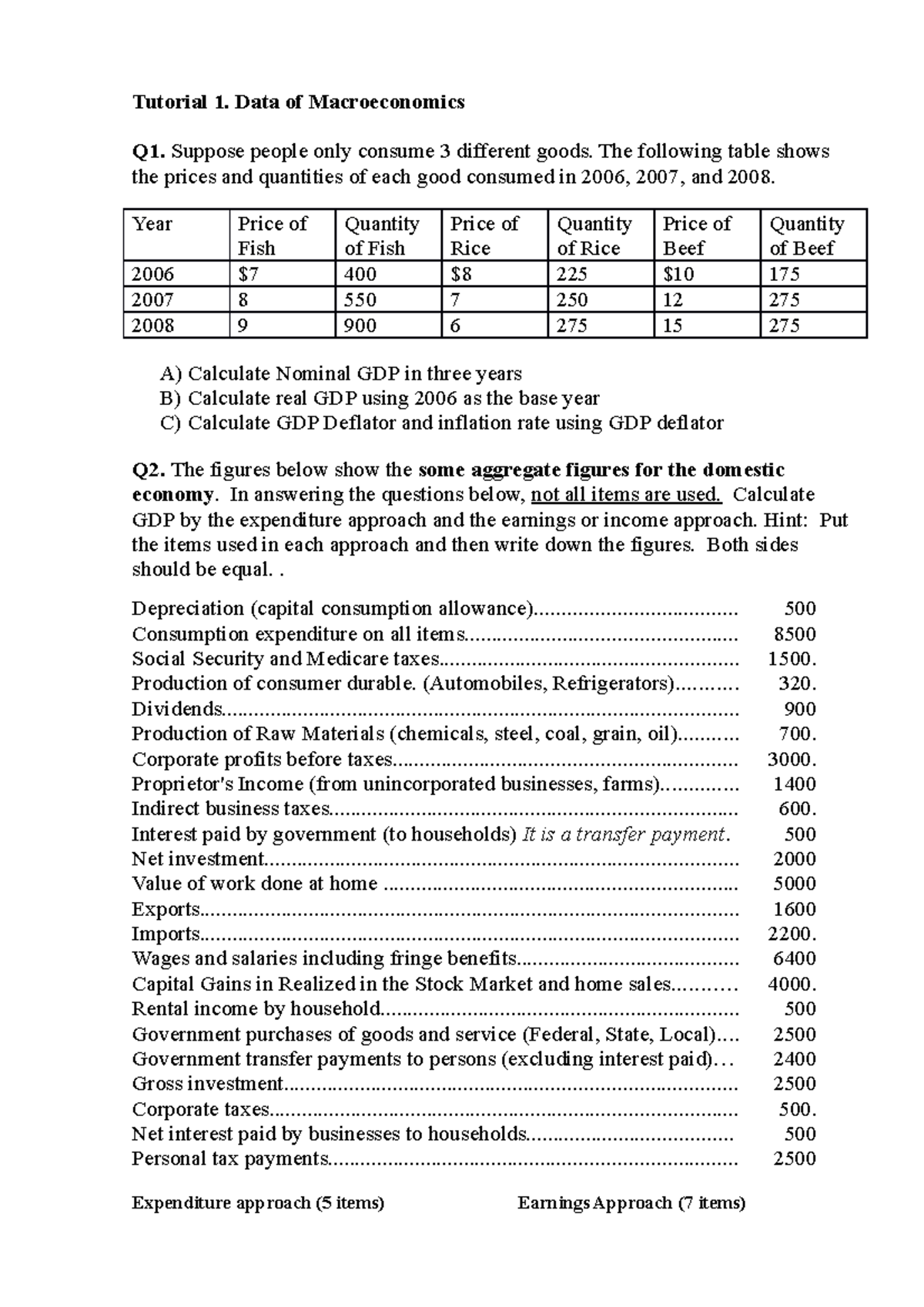 Exercises For Week 1 Tutorial 1 Data Of Macroeconomics Q1 Suppose People Only Consume 3