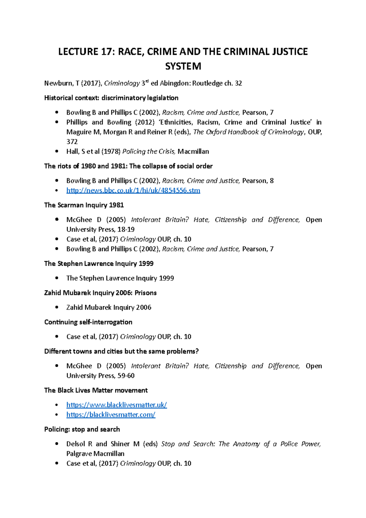 Lecture 17 Race, Crime - LECTURE 17: RACE, CRIME AND THE CRIMINAL ...