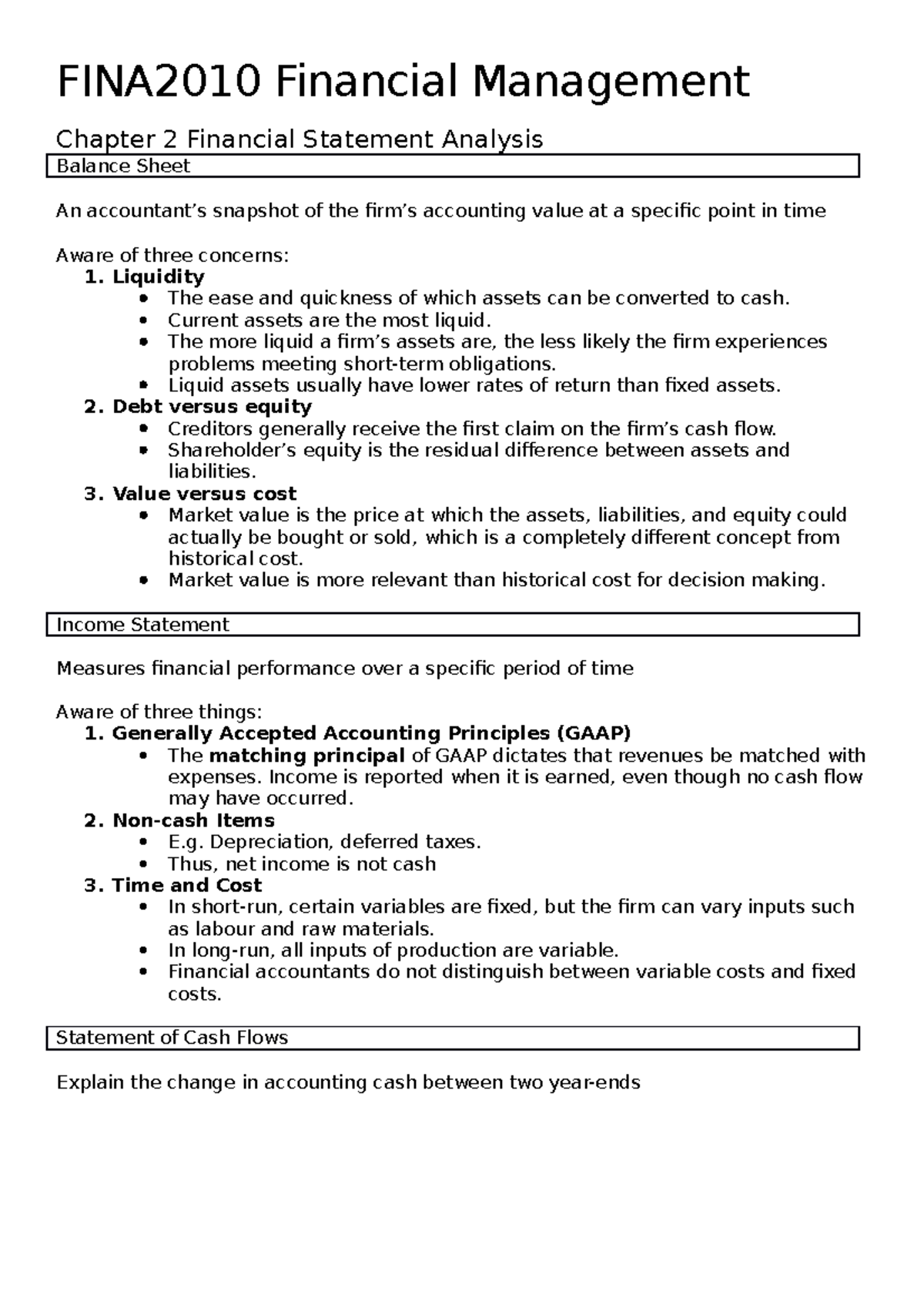 FINA 2010 Notes Chapter 2 - FINA2010 Financial Management Chapter 2 ...