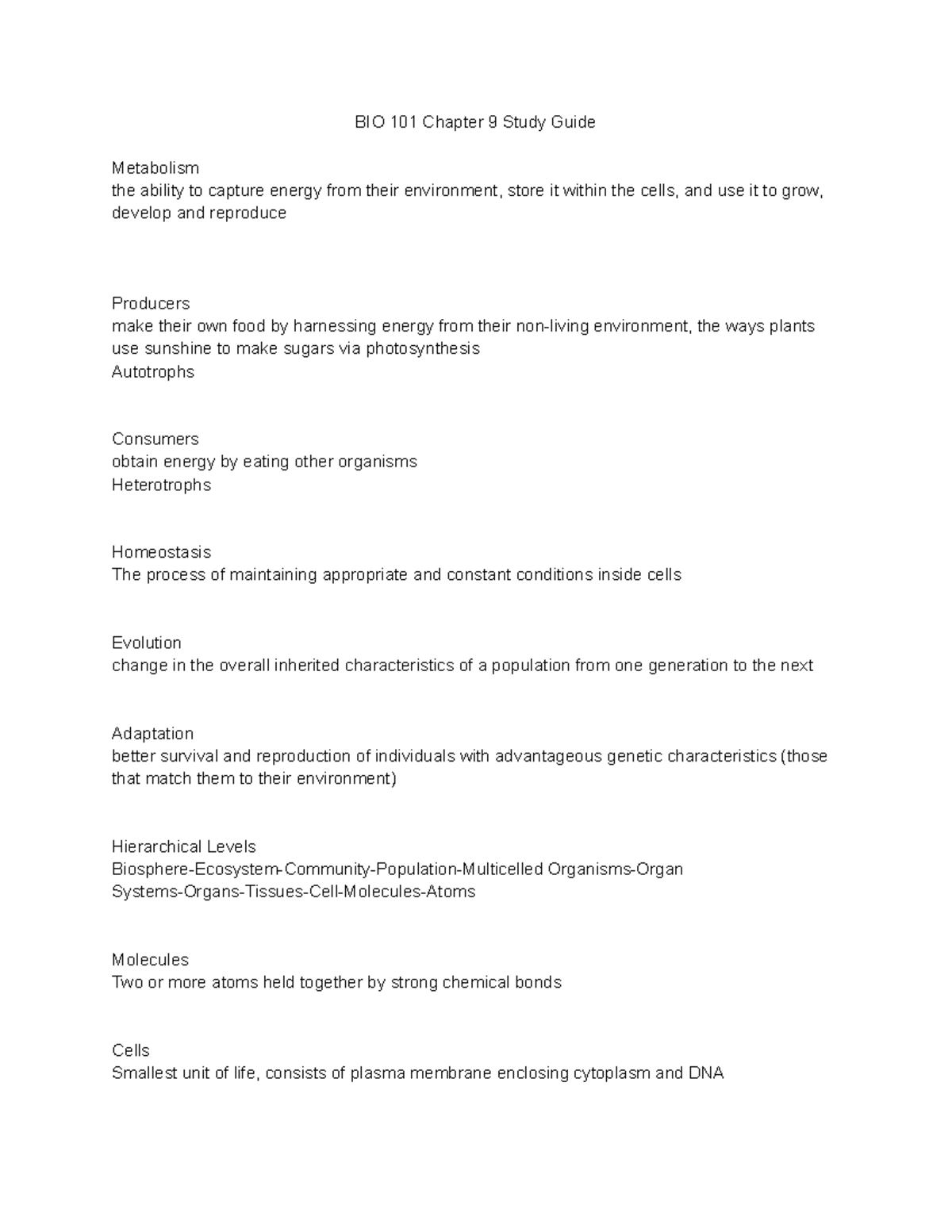 BIO 101 Chapter 9 - Biology practice quiz number 9 - BIO 101 Chapter 9 ...