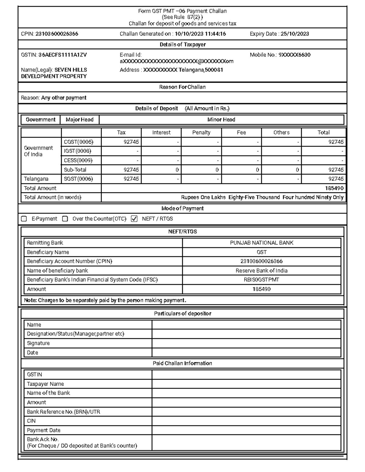 GST- Challan (19) - Form GST PMT – 06 Payment Challan (See Rule 87(2 ...