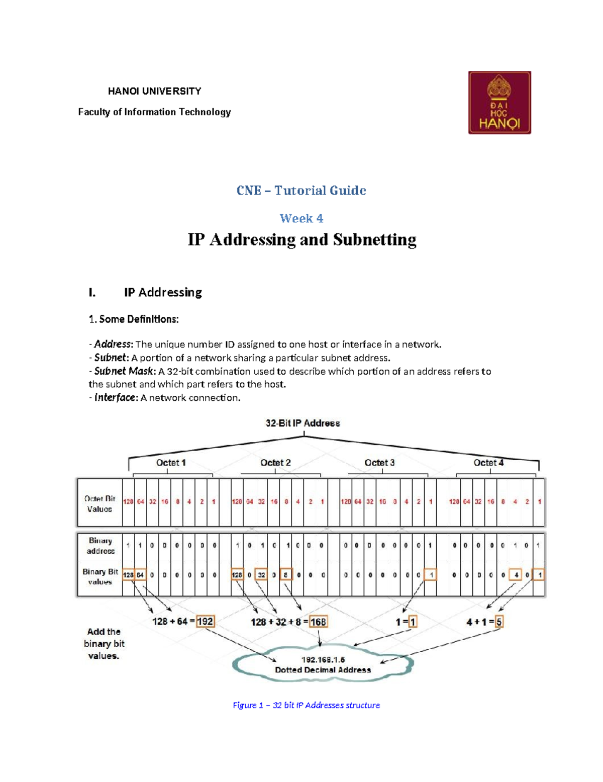 CNE tutorial 04 - IP Addressing - HANOI UNIVERSITY Faculty of Information Technology CNE ...
